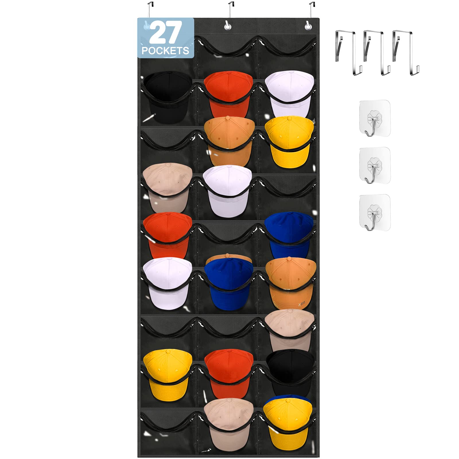 Owkjar 27 Large Pockets Hat Organizer for Baseball Caps,Hat Rack with 6 ...