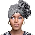 Woeoe Beanie Cap Head Wrap Black Flower Head Turban Pre-Tied Floral ...