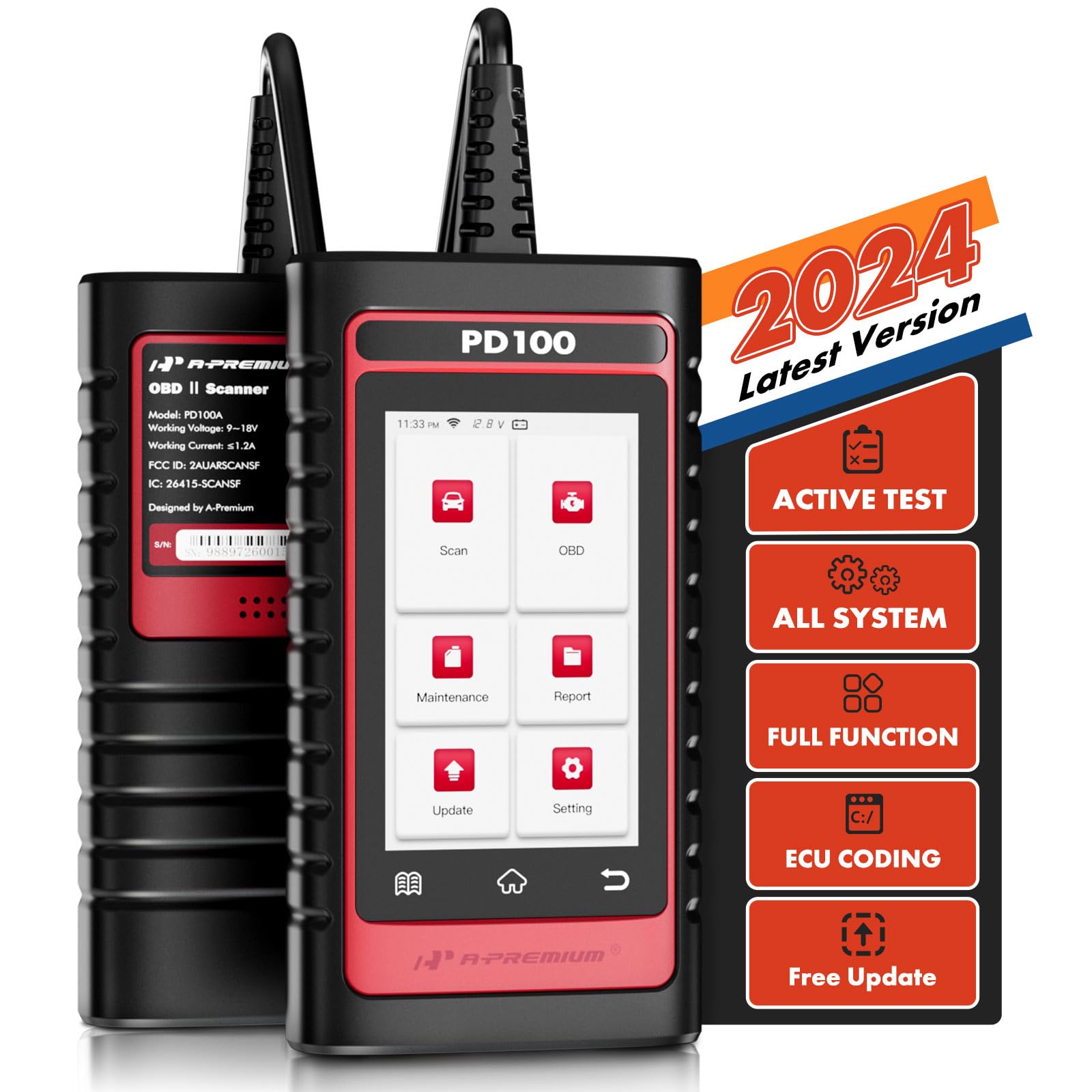 A-Premium 2024 PD100F For Ford Lincoln Mercury Full System OBD2 Scanner ...