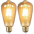 DiCUNO E26 Edison Bulbs 60W, 2200K Amber Warm, 6W LED Edison Bulb ST64, Amber Glass, Vintage LED ...