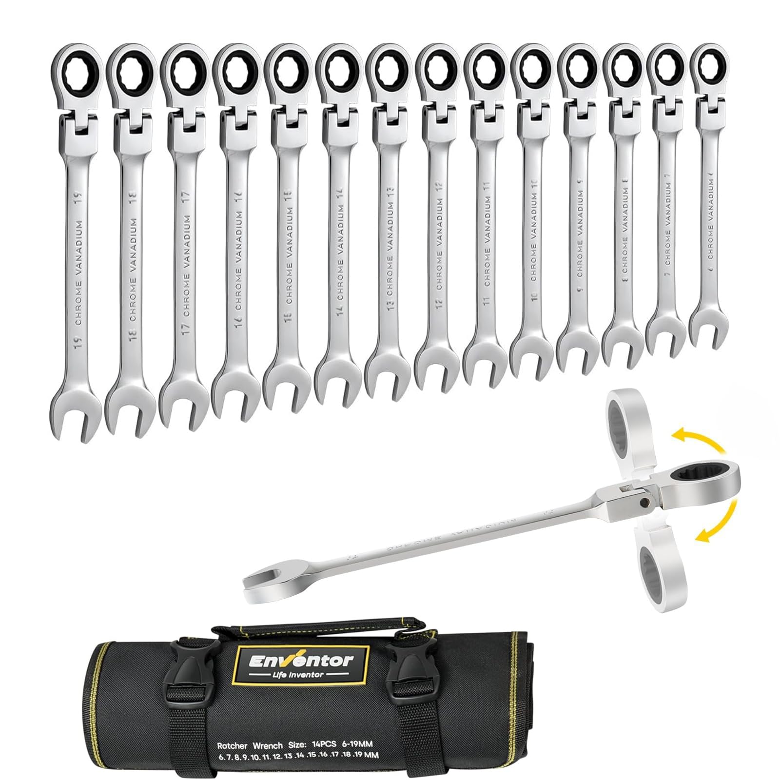 Mua Enventor 14 Pieces Ratcheting Wrench Set, Metric 6-19mm, 180° Flex ...