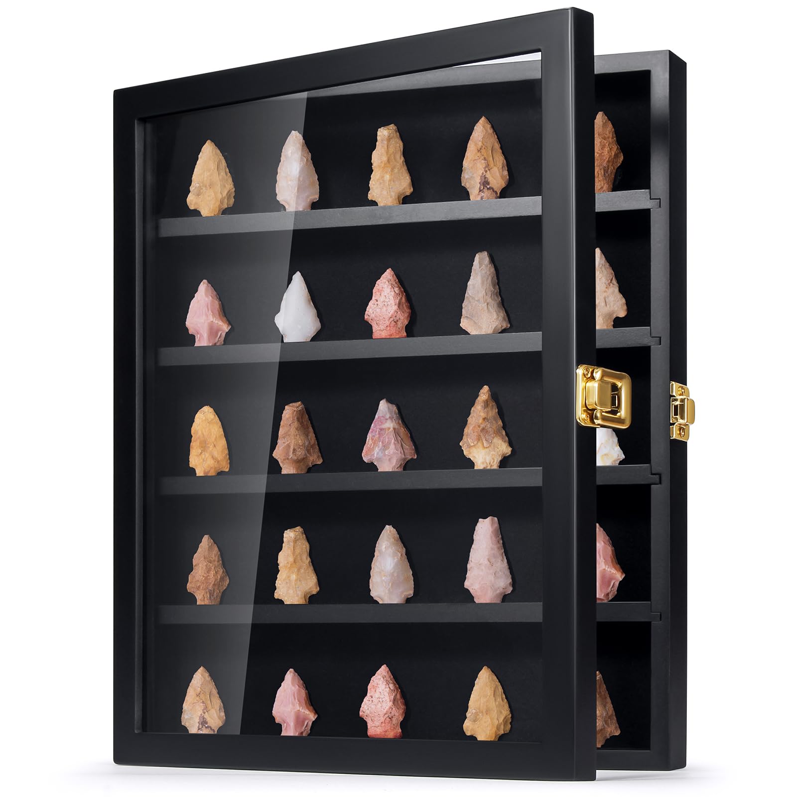 TJ.MOREE Rock Display Case Black, Native American Arrowhead Display ...