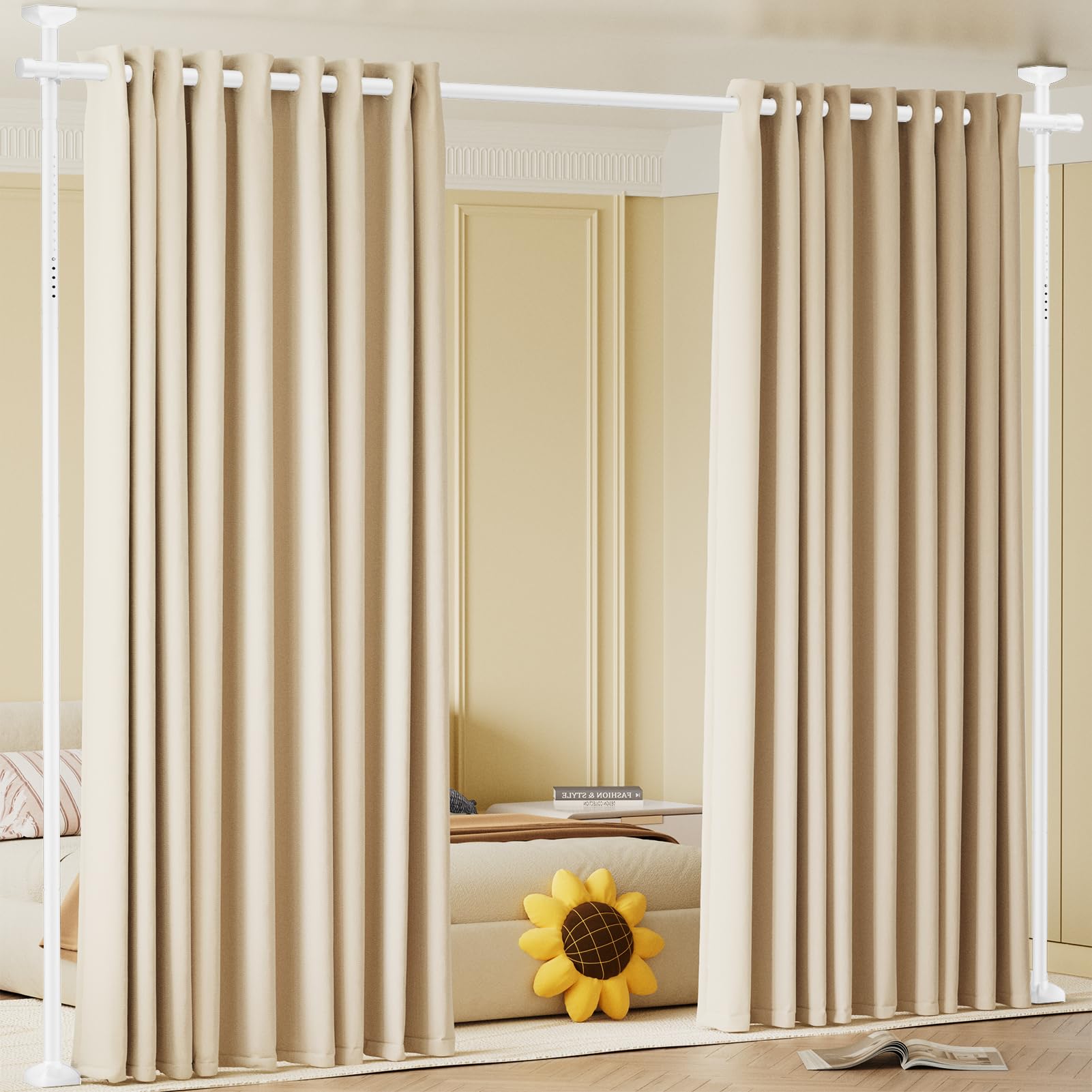Bonpally Room Divider Curtain Rod, No Drilling Room Separator for Space ...