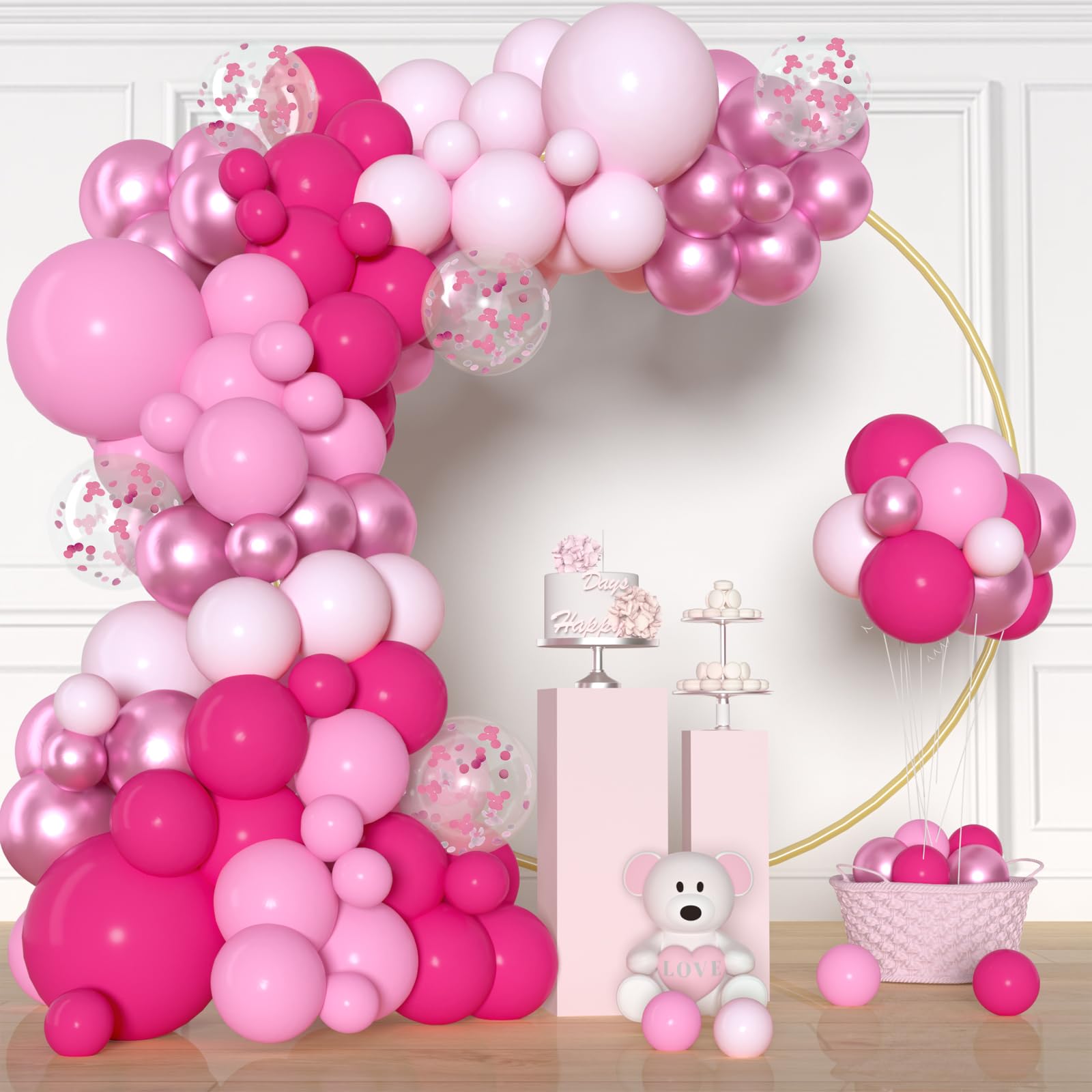 Pink Balloon Arch Kit, 168 Pcs Hot Pink Balloon Garland, 18 12 10 Inch ...