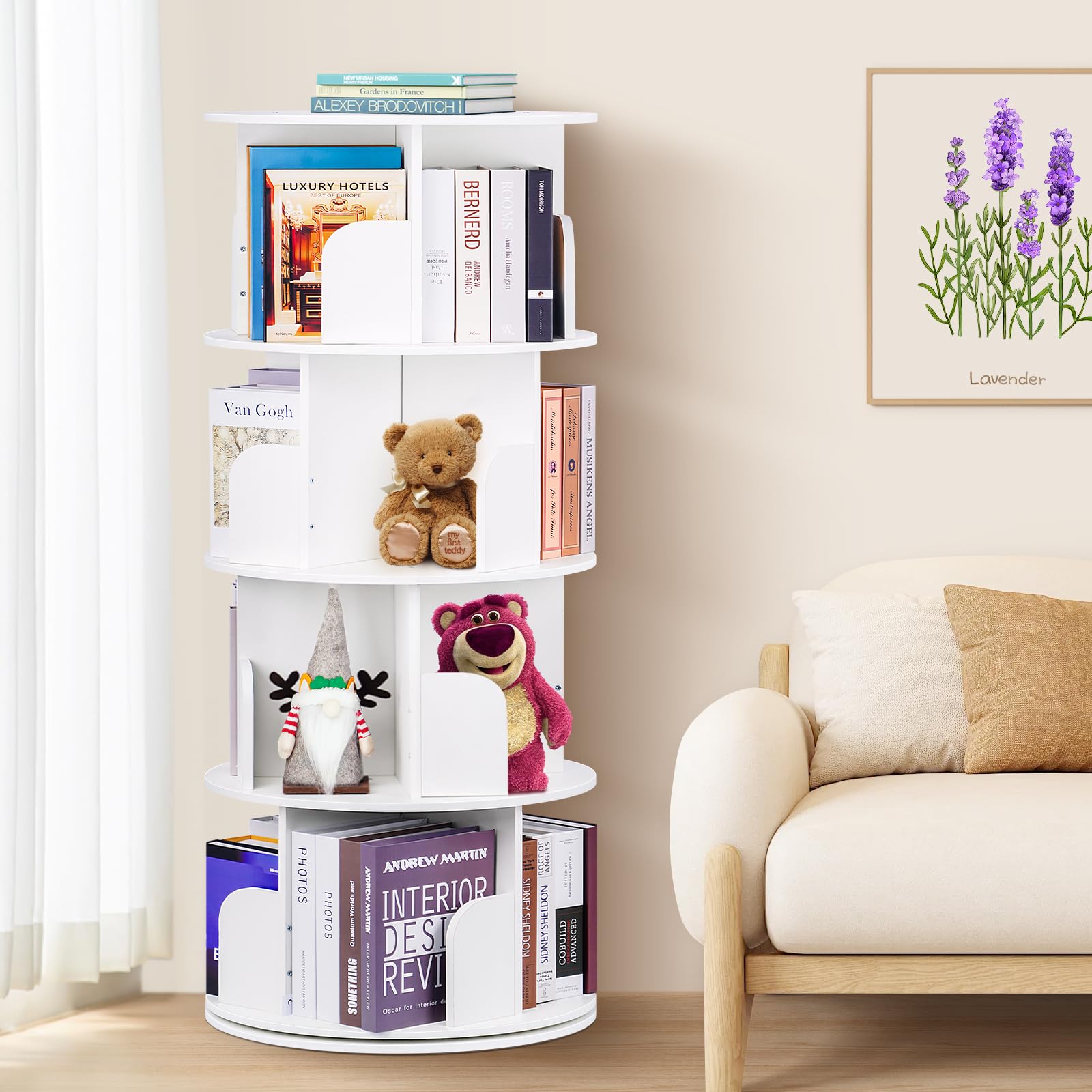 2025 New 4 Tier Rotating Bookshelf kids, Small Corner Bookshelf for ...