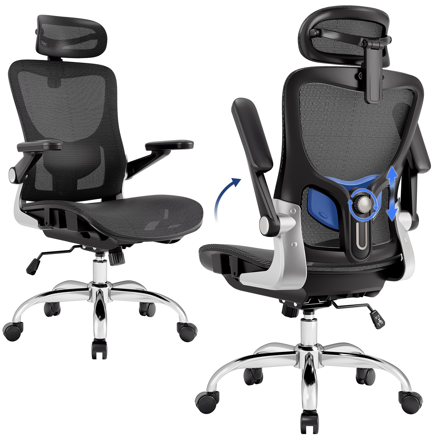 Ergonomic Office Chair?Mesh Seat Cushion with 3D Armrests and 3D ...