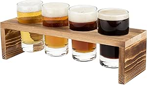 Amazon.com | True Beer Flight Set, Four 5 oz Tasting Glasses, Wooden ...