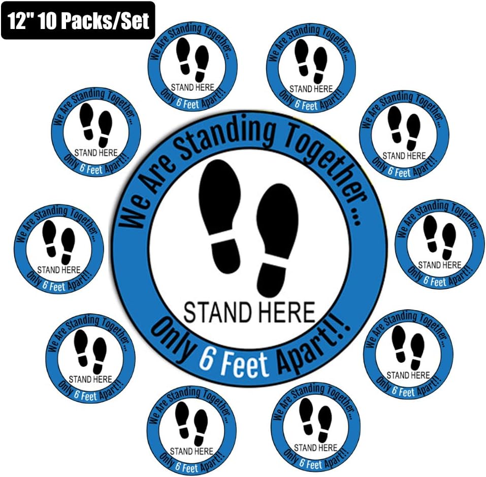 10PCS/Set 12” /30cm Social Distancing Floor Decals Safety Floor Sign ...