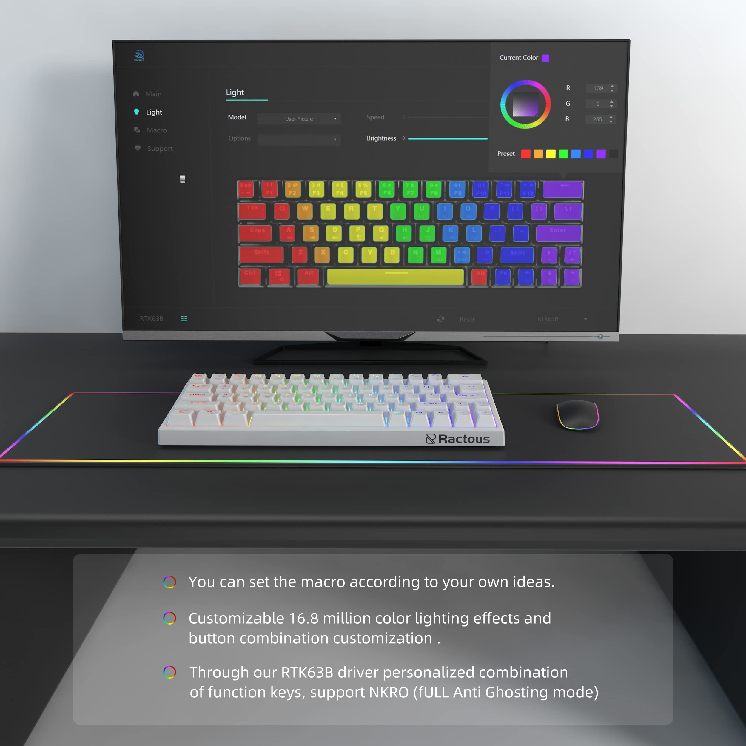 Mua Ractous RTK63B 60% Wireless Mechanical Gaming Keyboard,RGB Blacklit ...