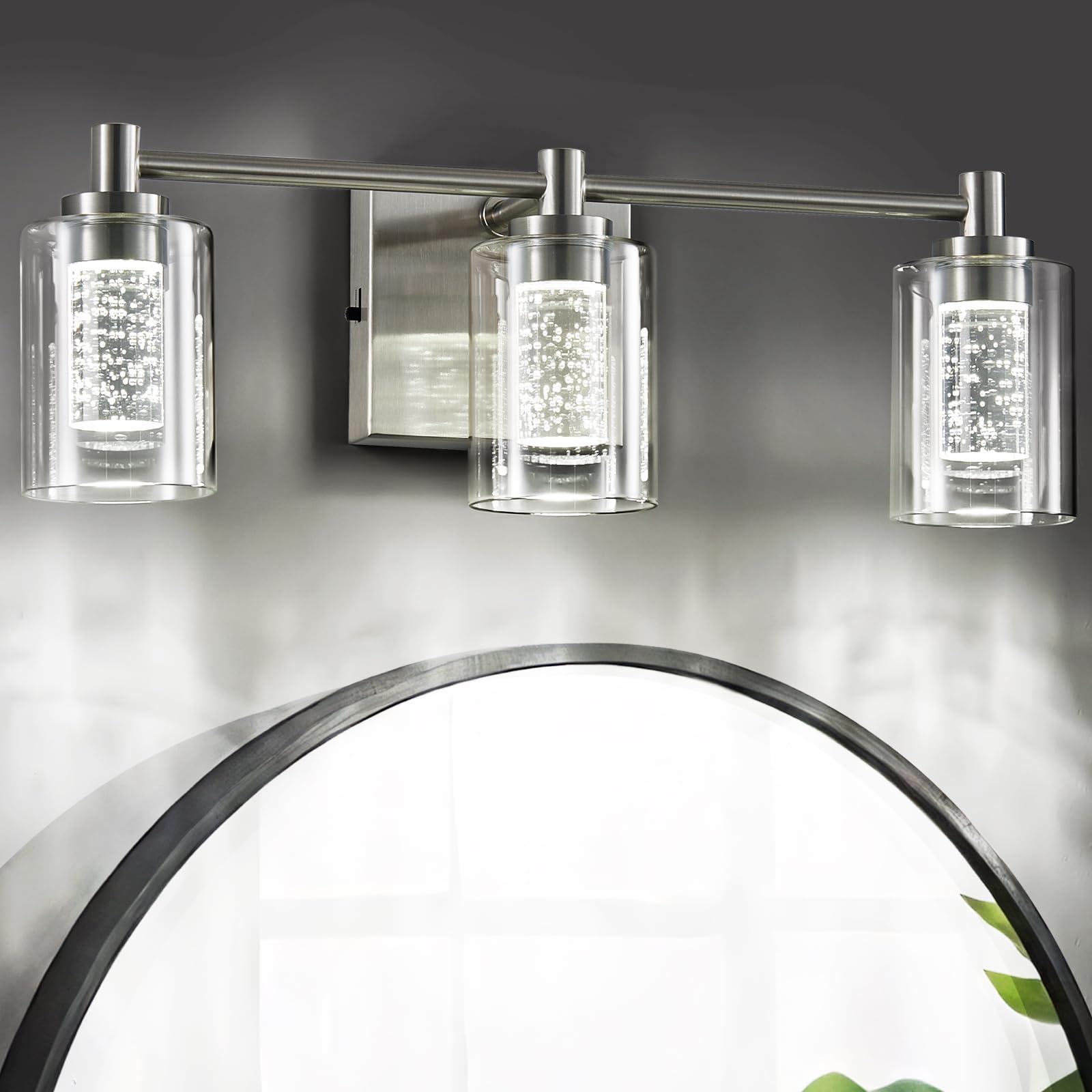 Myhaptim Bathroom Vanity Light Brushed Nickel 3 Light Bathroom Light ...