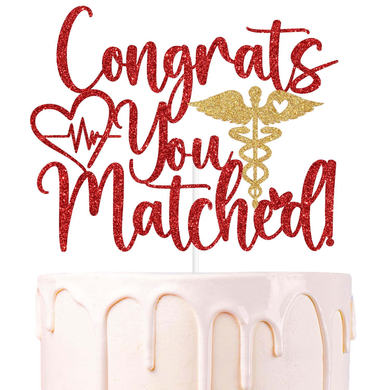Red Glitter Congrats You Matched Cake Topper, Happy Match Day/Congrats ...