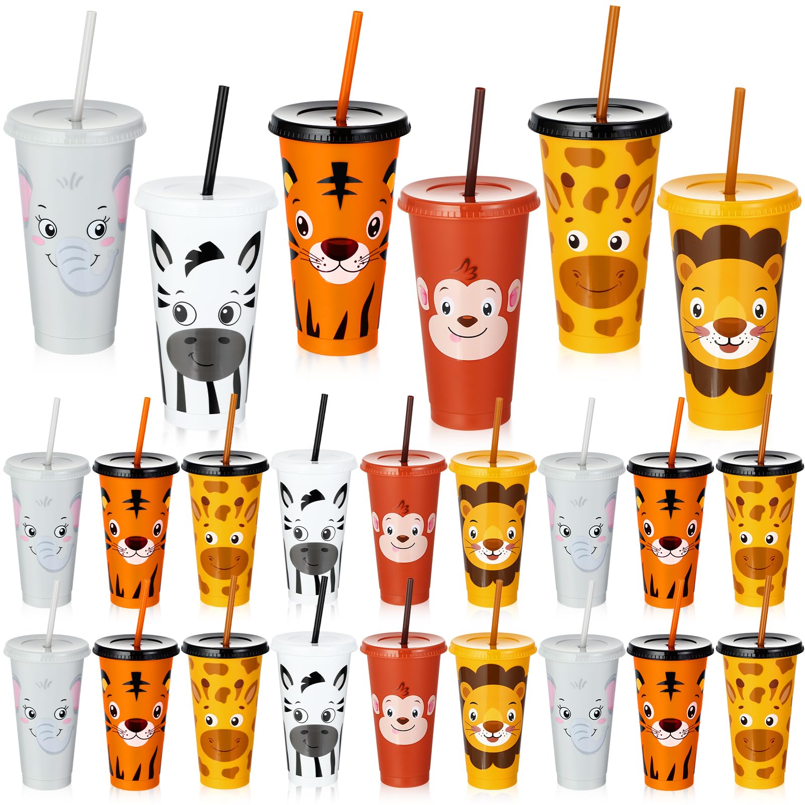 Domensi 24 Pcs Plastic Cups with Lid and Straw 24 oz Reusable Plastic ...