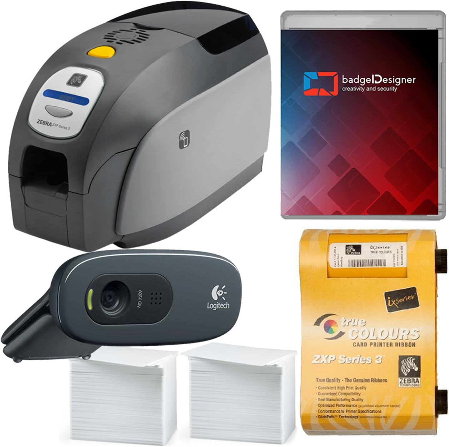 Bodno Zebra Zxp Series 3 Dual Sided Id Card Printer & Complete Supplies ...