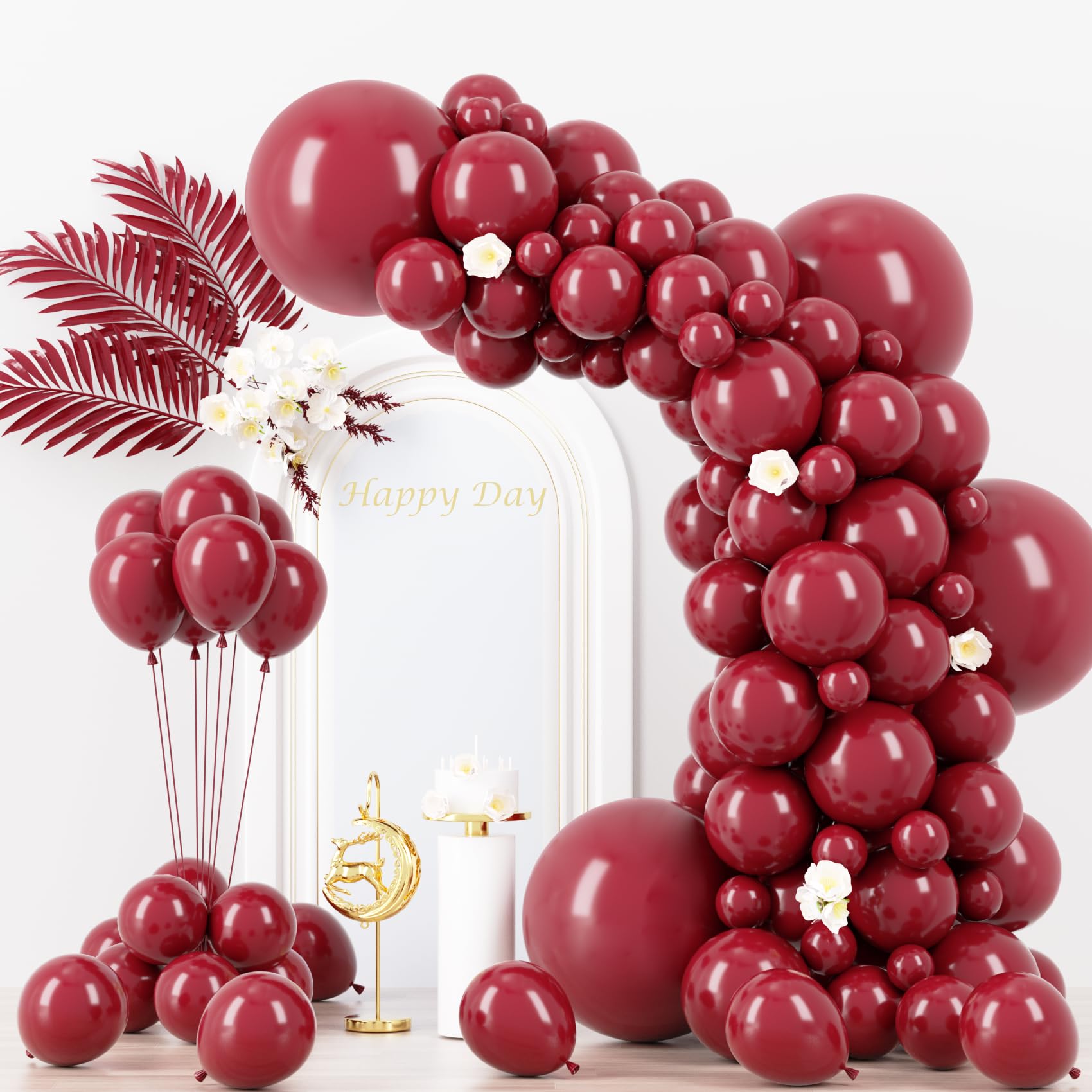 Voircoloria 130pcs Burgundy Balloons Different Sizes 18" 12" 10" 5 ...