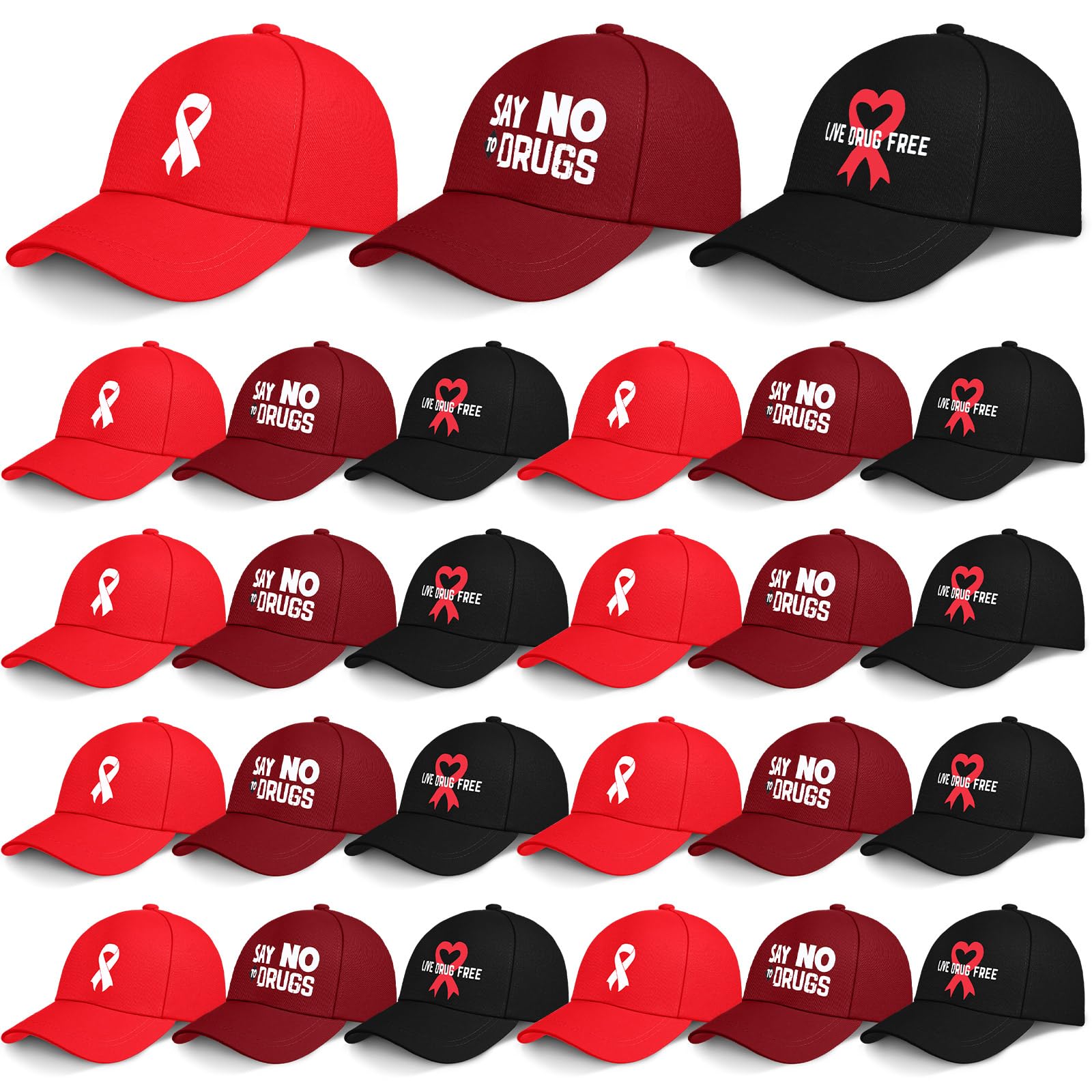 Croloose 24 Pack Red Ribbon Awareness Caps Bulk Red Cancer Hats Unisex ...