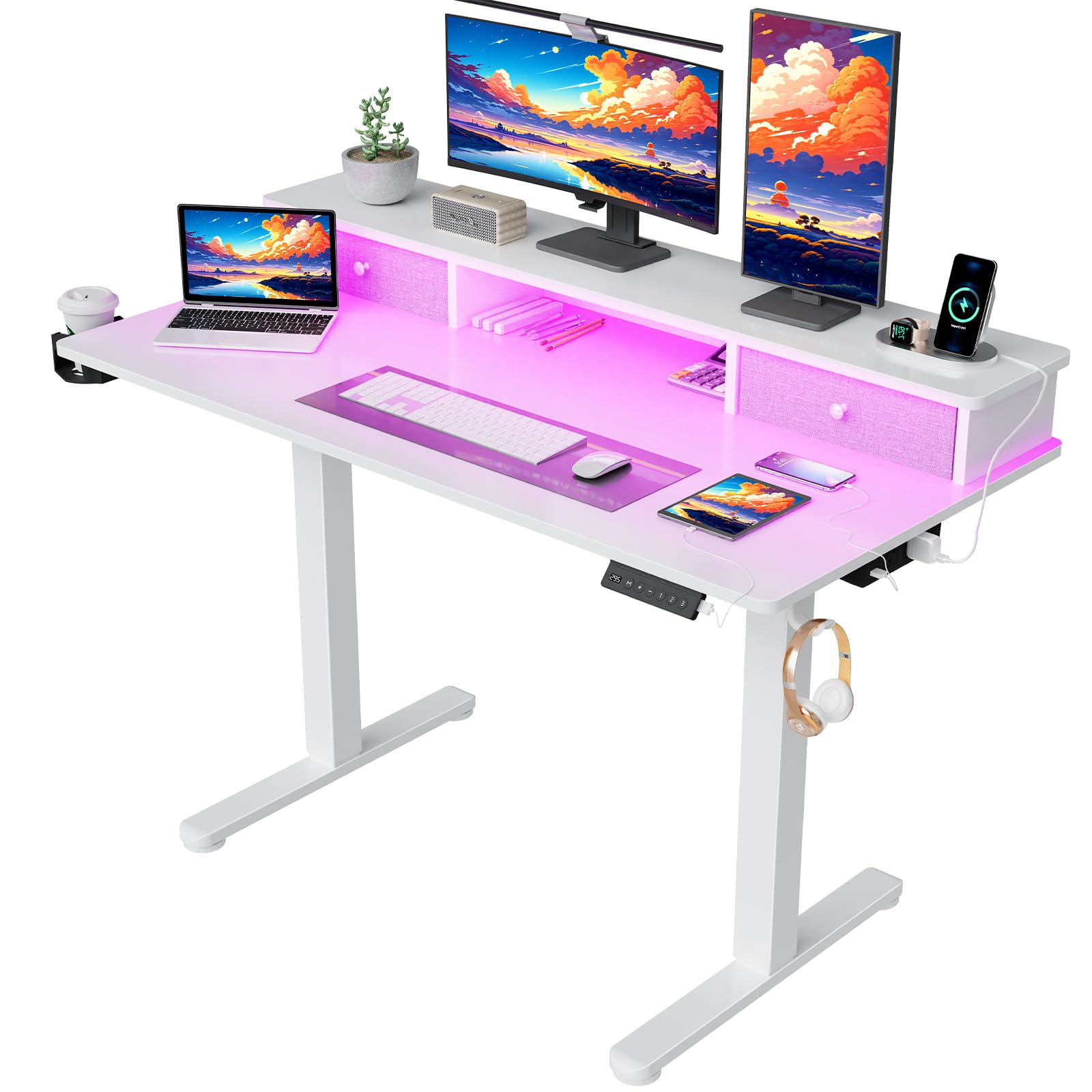 Vabches Electric Standing Desk Adjustable Height, LED Stand Up Desk ...