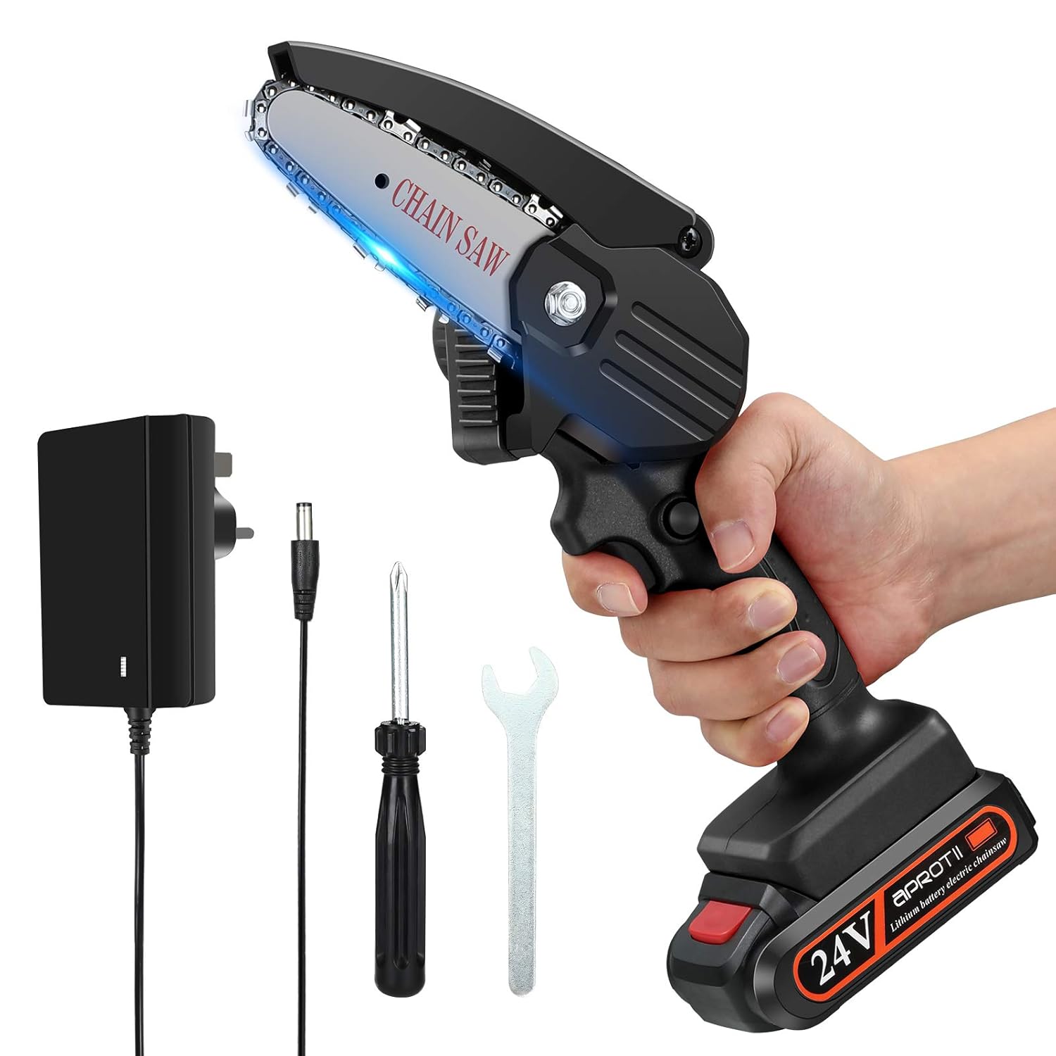 APROTII Mini Chainsaw, 4-Inch 24V Cordless Electric Portable Chain Saw ...