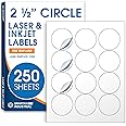 Amazon.com : 2.5" Circle Printable Labels Compatible with Inkjet and ...