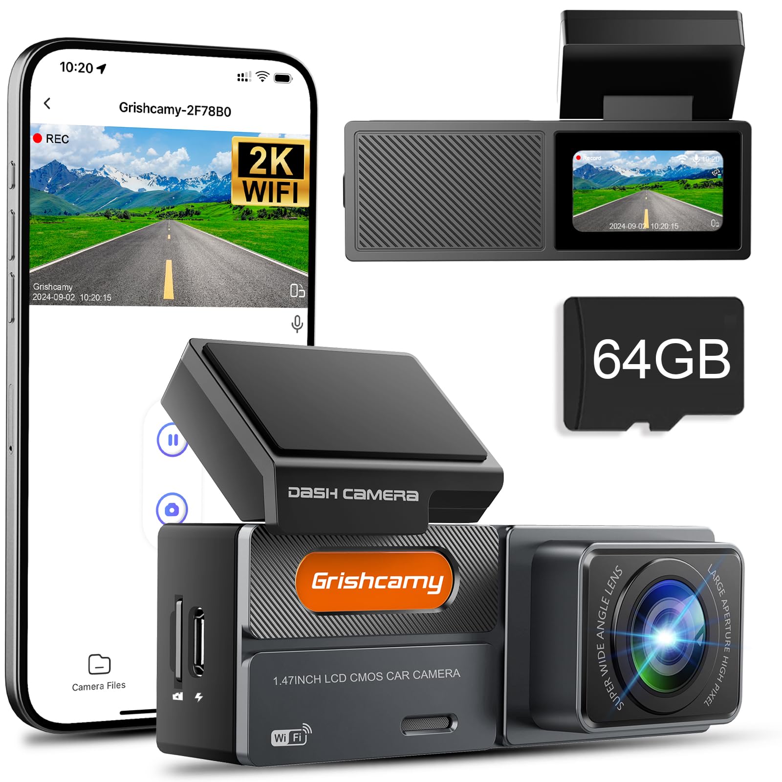 Grishcamy Dash Cam WiFi 2K Dash Camera for Cars, QHD Dashcams Car ...