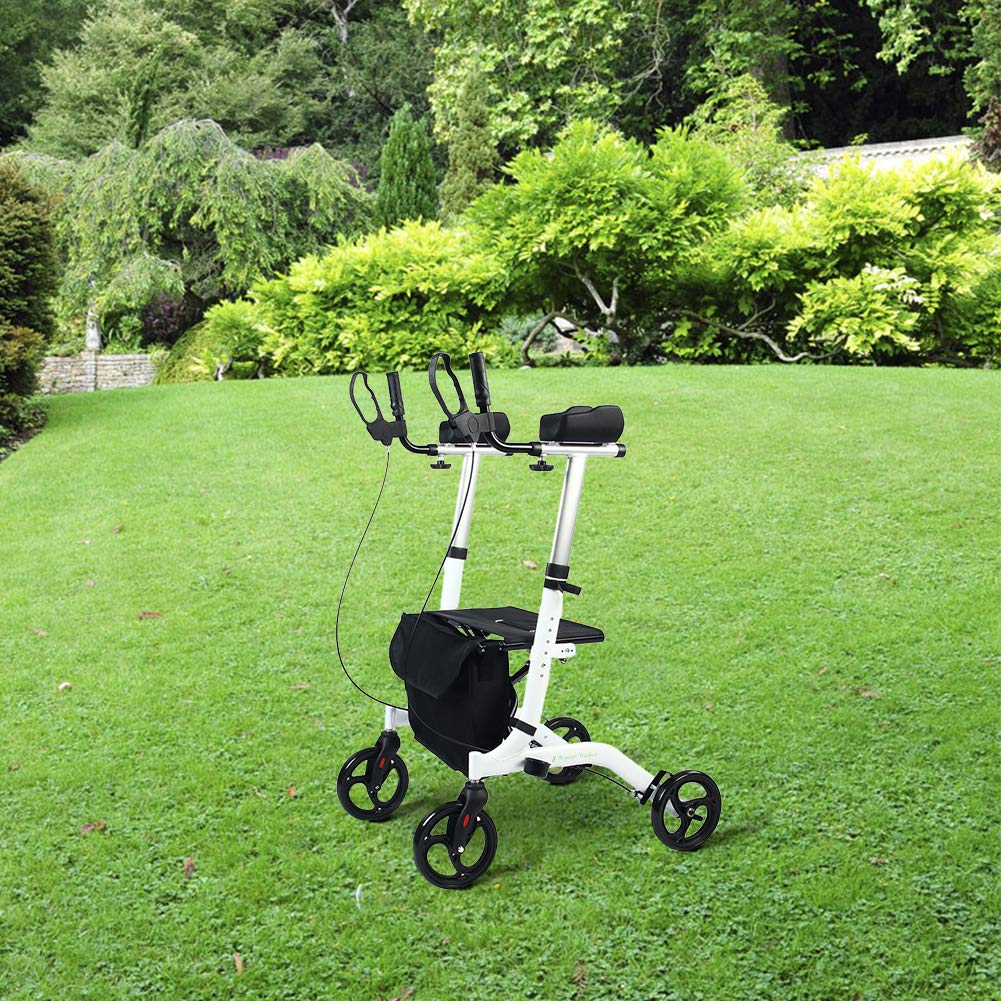 BEYOUR WALKER Upright Rollator Walker Euro Style Stand Up Walking Aid White