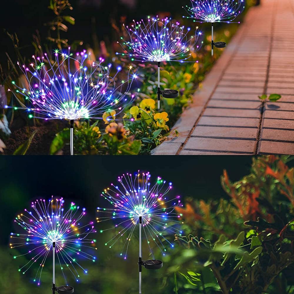 Honche Pack of 4 Upgrade Solar Fireworks 120LEDs Garden Fairy Lights ...