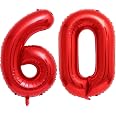 Amazon.com: Red 60 Number Balloons, 40 Inch Giant Number 60 Balloons ...