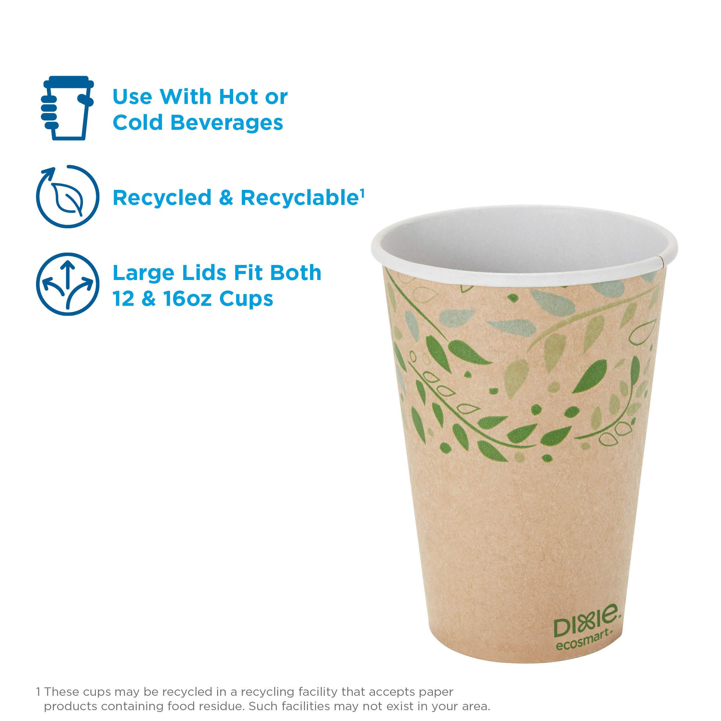 Dixie Ecosmart 16 Oz 100% Recycled Fiber Coffee Cups By GP PRO, 1000 ...