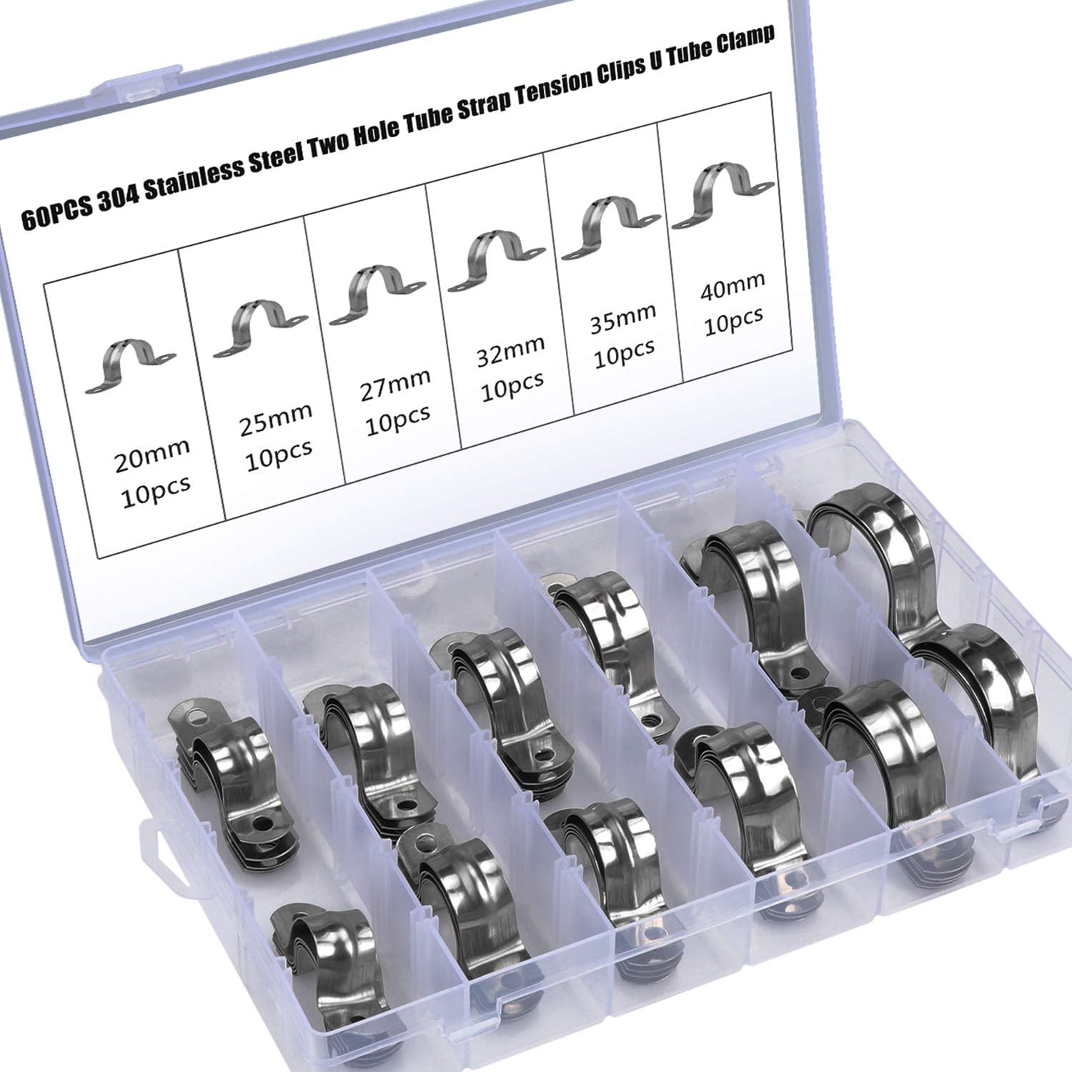 HSEAMALL 60PCS Pipe Strap Clamp, 304 Stainless Steel Pipe Clips,U ...