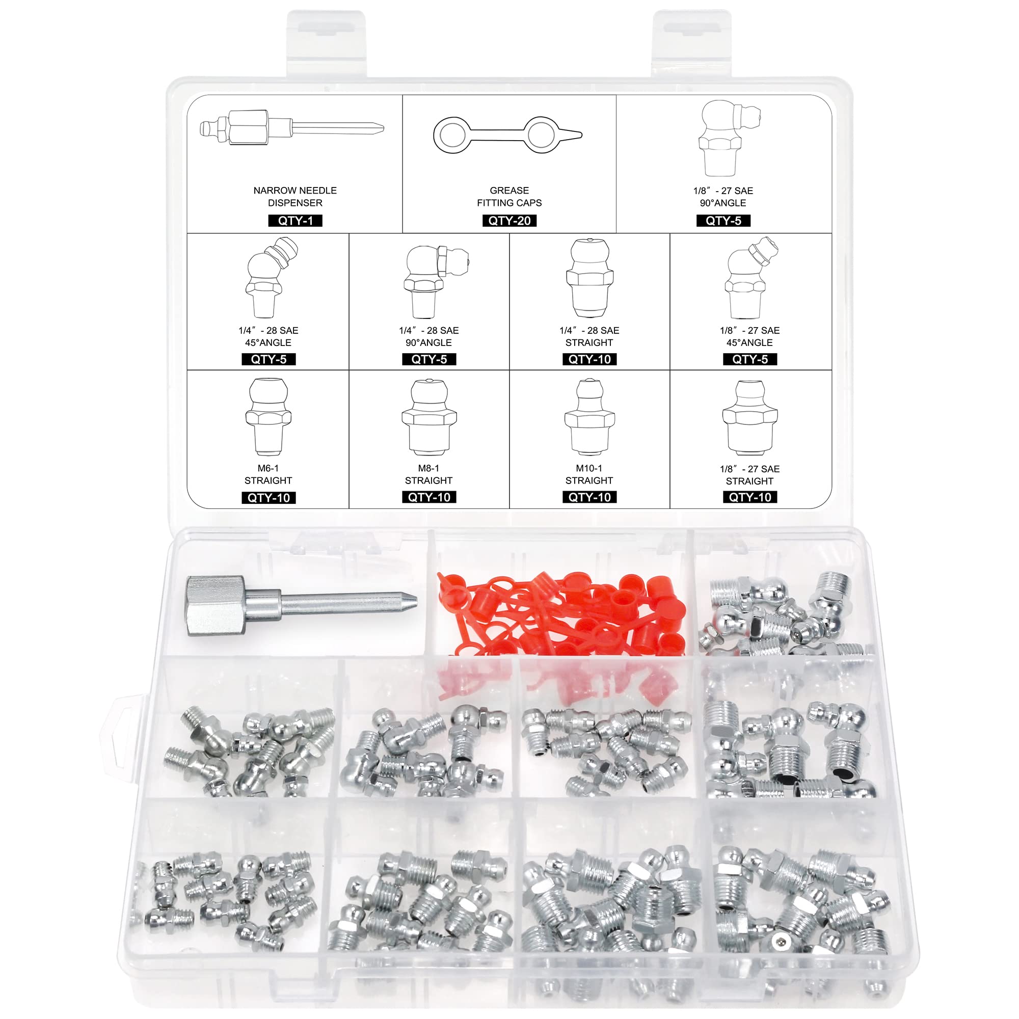 AutoWanderer Tool 70pcs Grease Fittings, SAE and Metric Grease Zerk kit ...