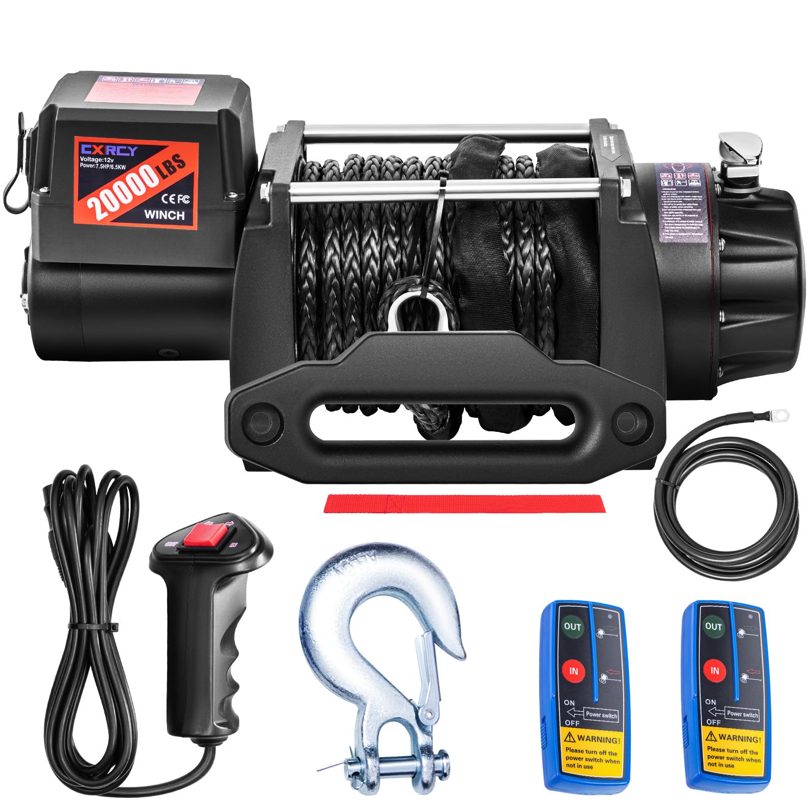 CXRCY 12V Electric Winch,20000LBS Load Capacity Synthetic Rope Towing Winches for Jeep Truck SUV ...