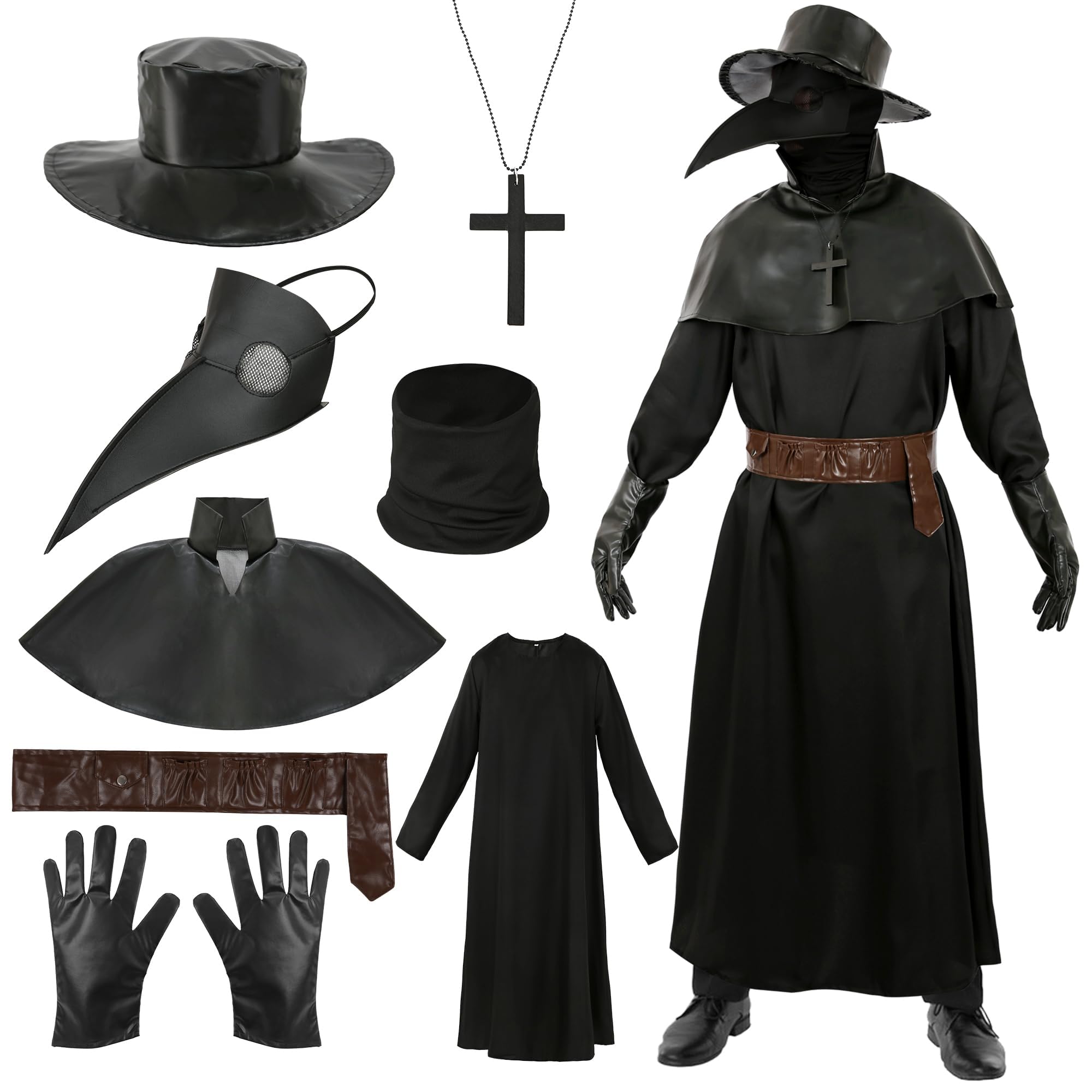 Plague Doctor Costume Robe with Plague Mask Medieval Black Cloak ...