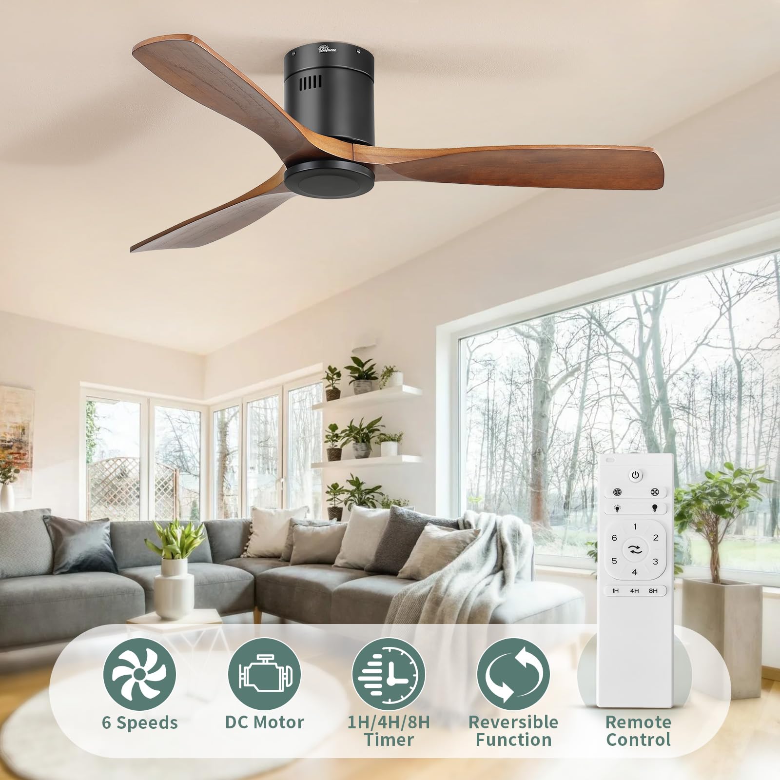 Mua 52 Inch Ceiling Fan Without Lights Flush Mount Ceiling Fan with ...