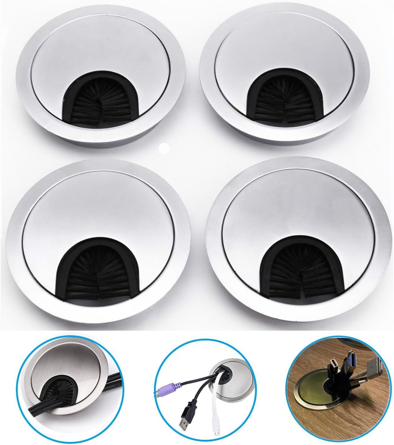 Dproptel 4 x 60mm Desk Table Grommet Cable Tidies Desk Caps Desk ...