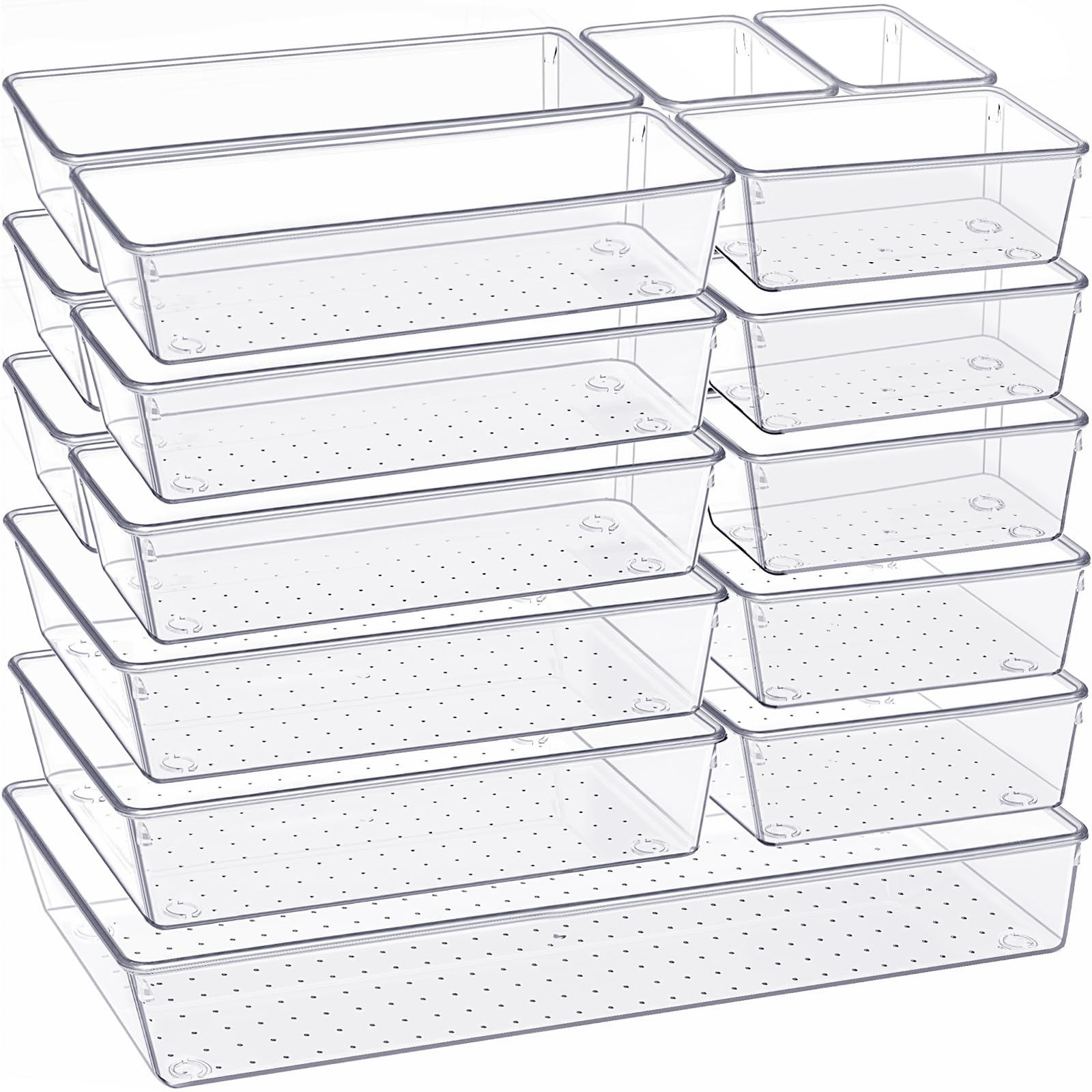 Criusia Drawer Organizer, 18 Pack Large Clear Plastic Kitchen Drawer ...