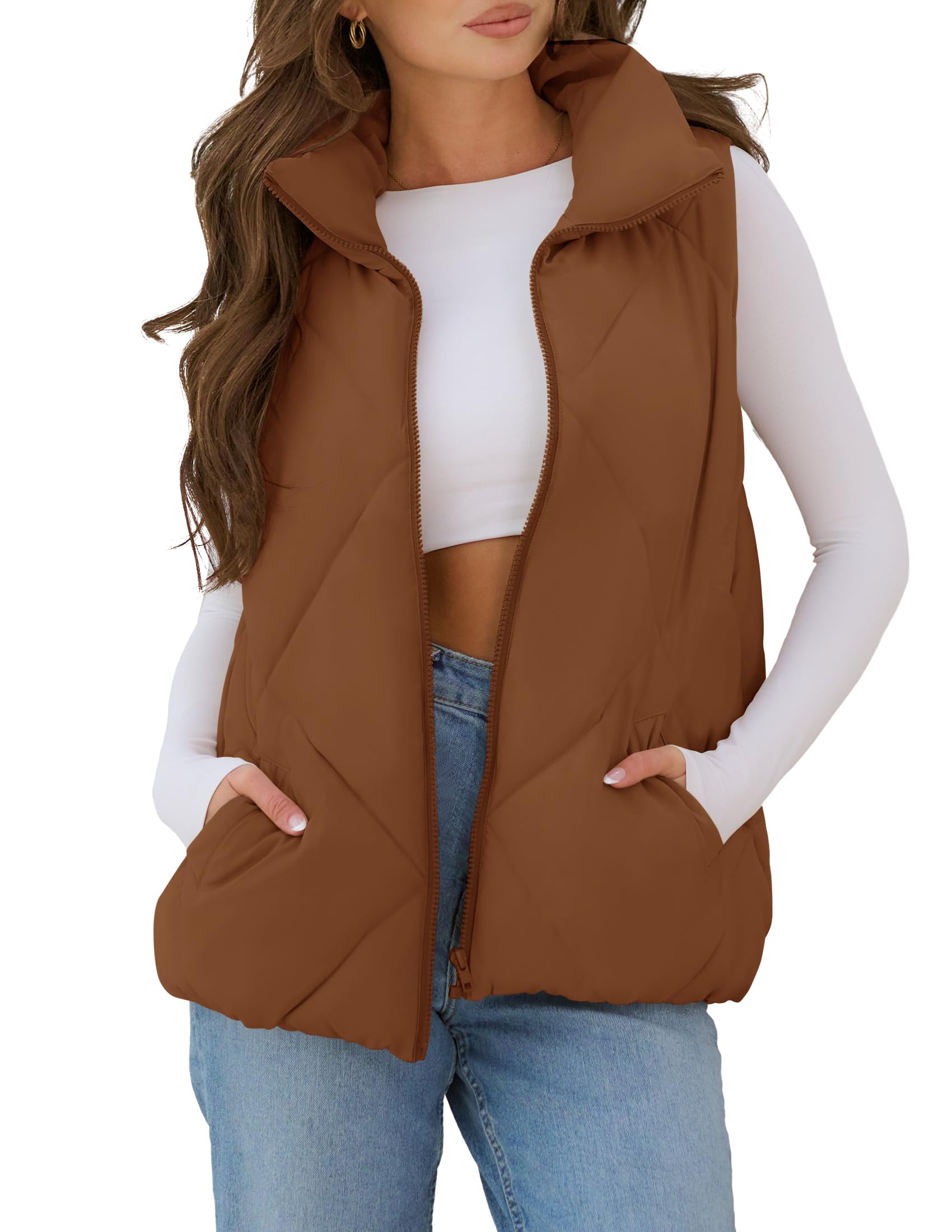 MEROKEETY Womens Puffer Vest Sleeveless Zip Up Quilted Coat Lightweight ...