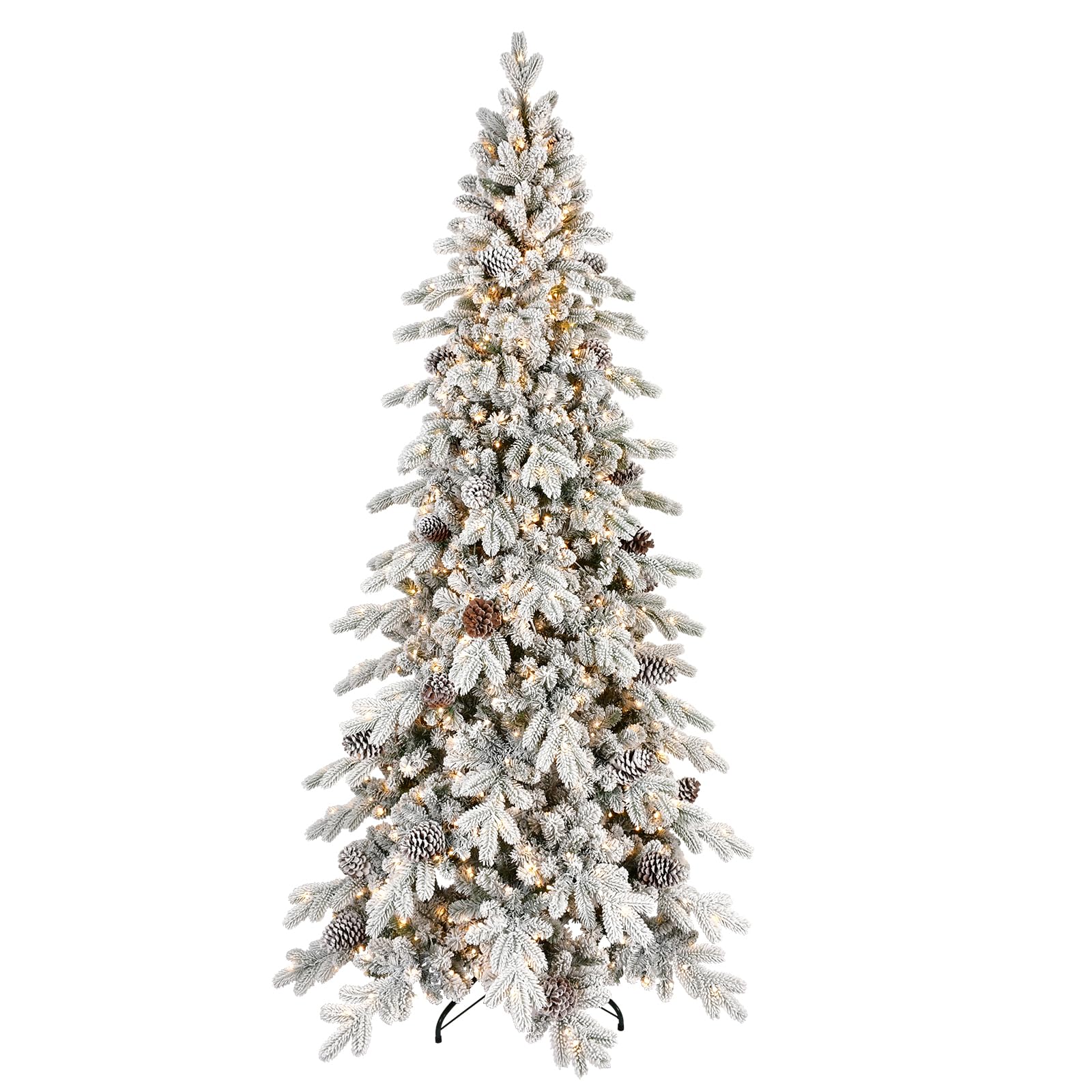 7.5 Ft Pre- Snow Flocked Slim Fir Christmas Tree with 1424 PE & PVC ...