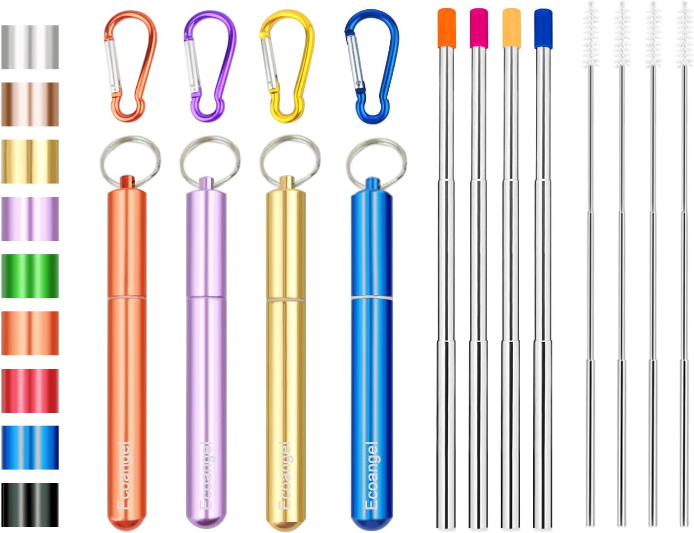 Amazon.com: 4 Pack Reusable Metal Straws Collapsible Stainless Steel ...