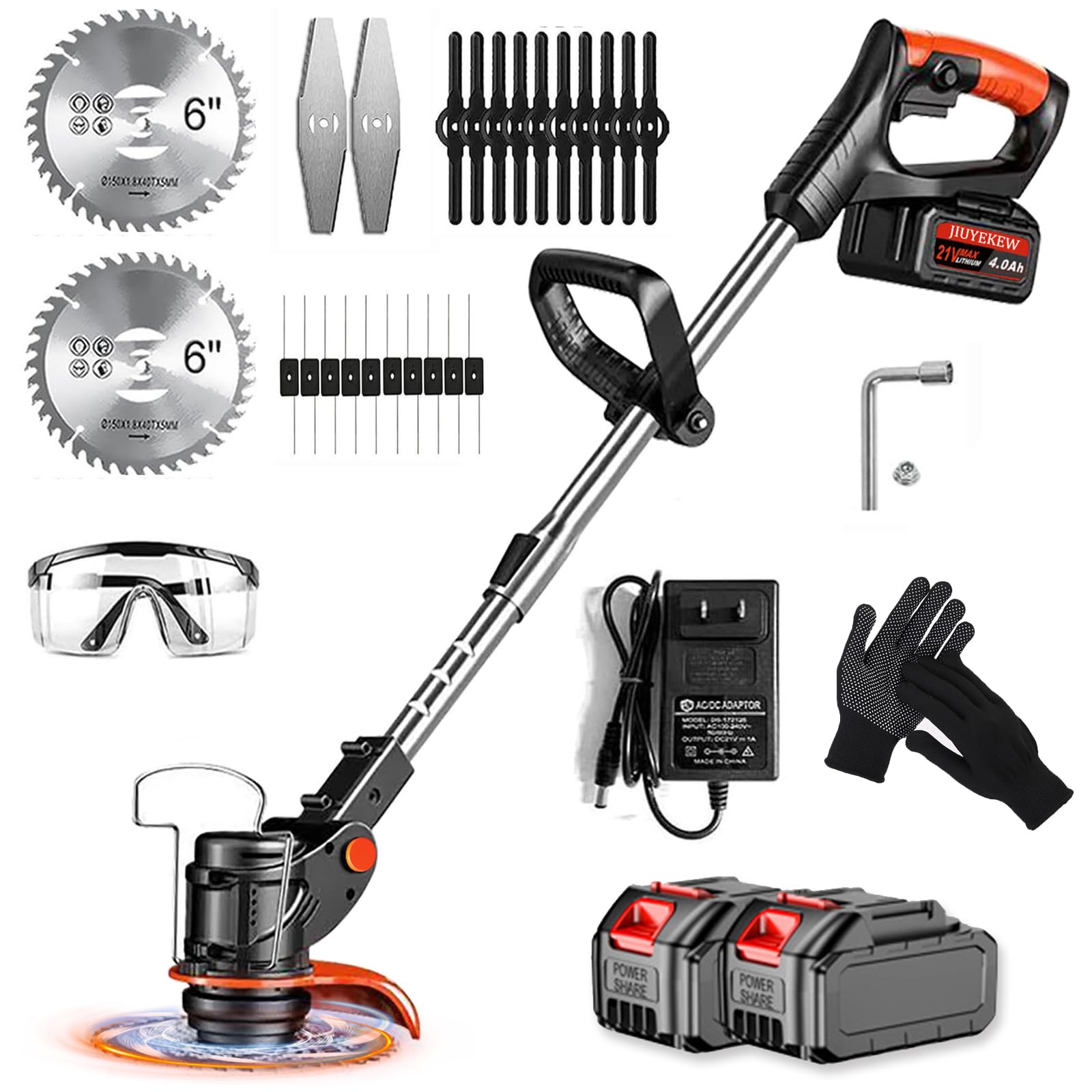 Cordless Wacker, Electric Weed Trimmer Battery Powered with 2X 21V 4 ...