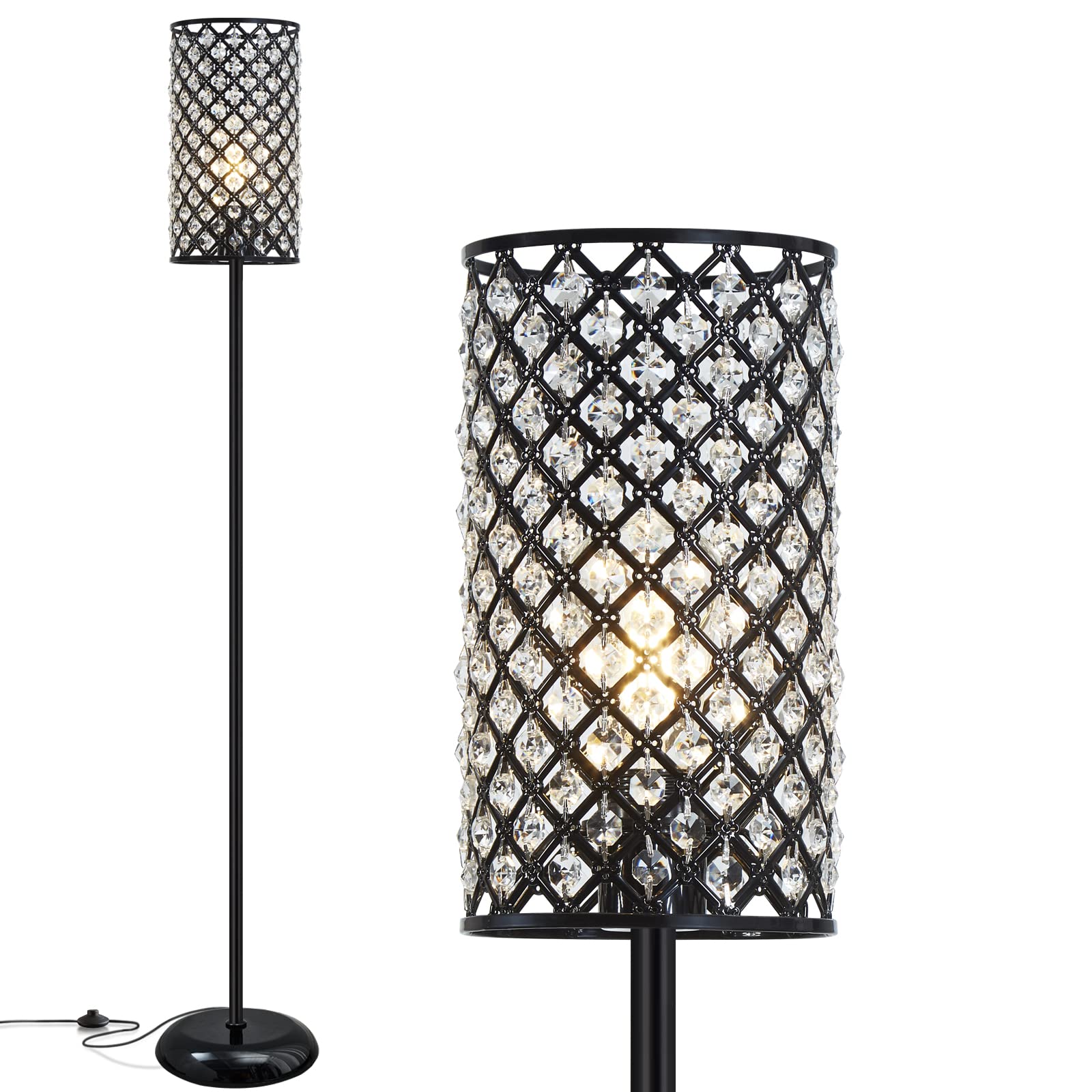 Crystal Floor Lamp, Modern Standing Lamp with Elegant Shade Black Floor ...
