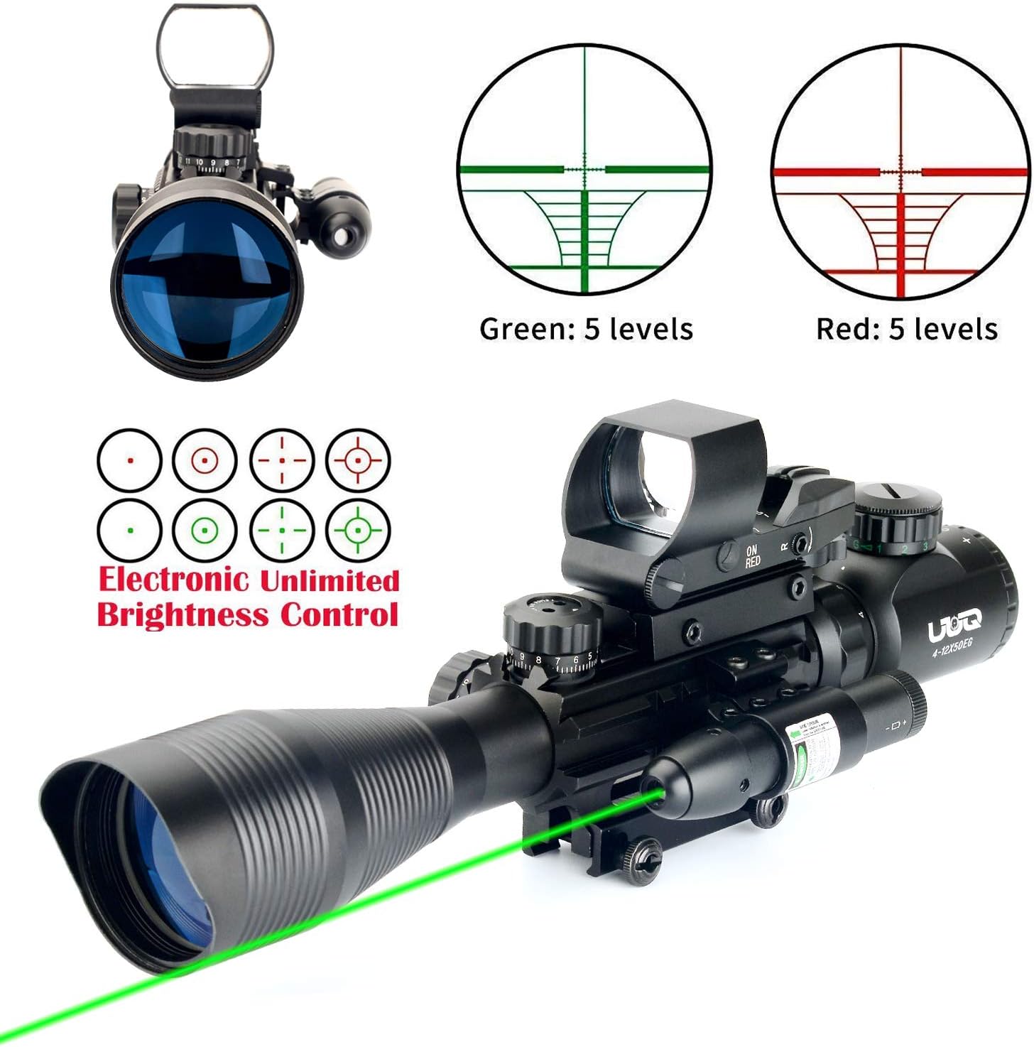 UUQ 4-12X50 Rifle Scope Red &Green Illuminated Range Finder Reticle W ...