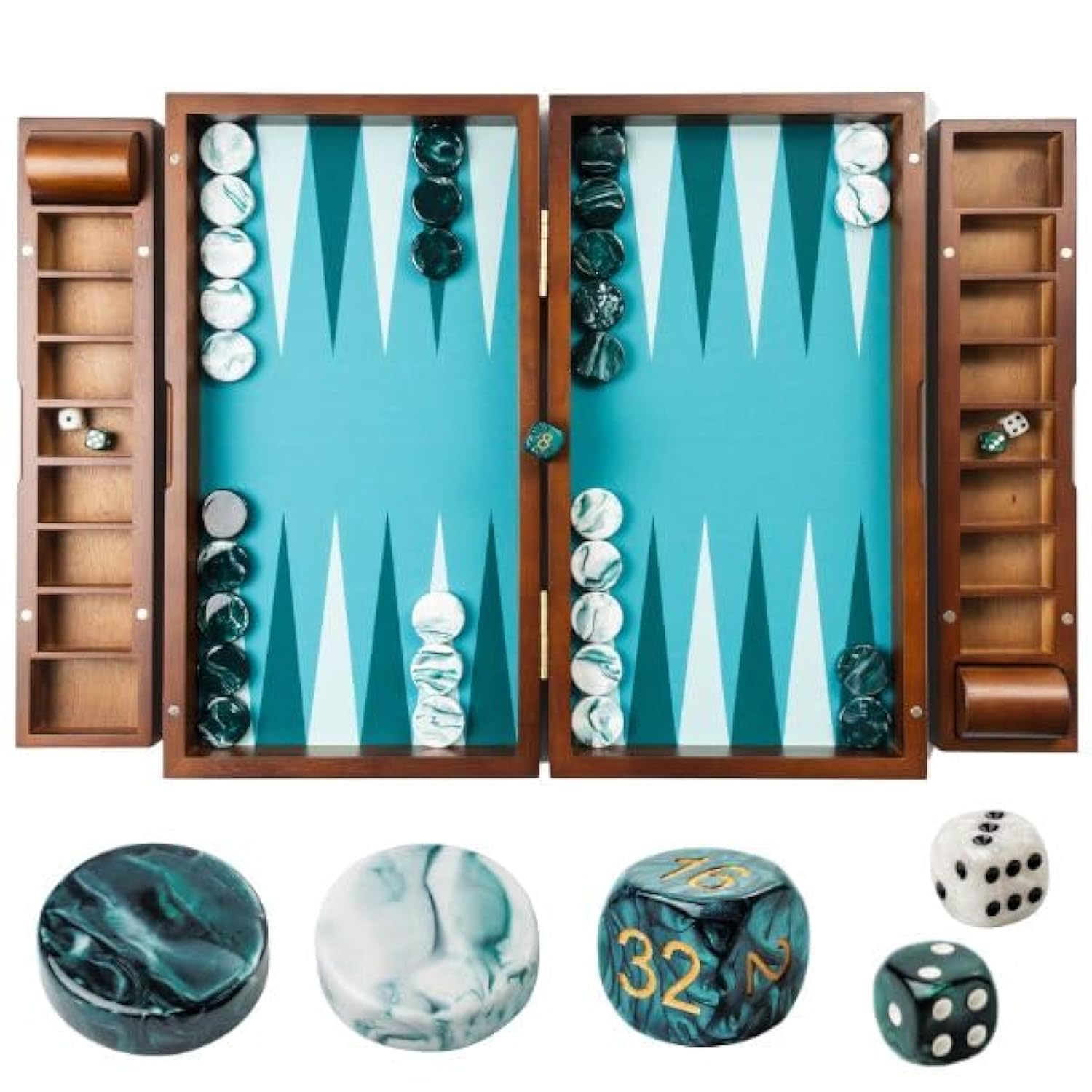 Pointworks 20 Inch Large Backgammon Sets for Adults, Green Backgammon ...