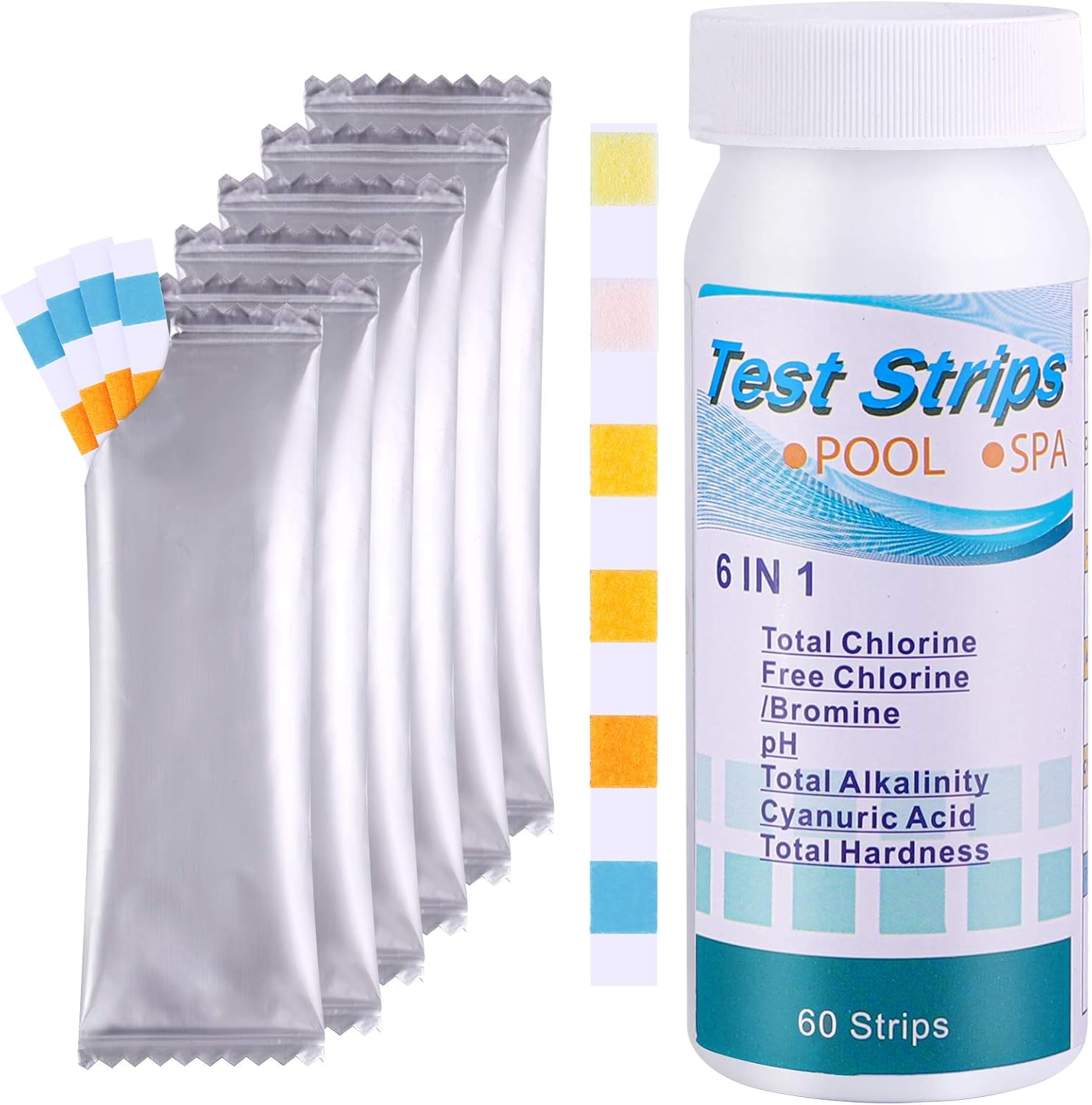 ADXCO 60 Pieces Water Test Strips, 6 in 1 Pool and Spa Dipping Test ...