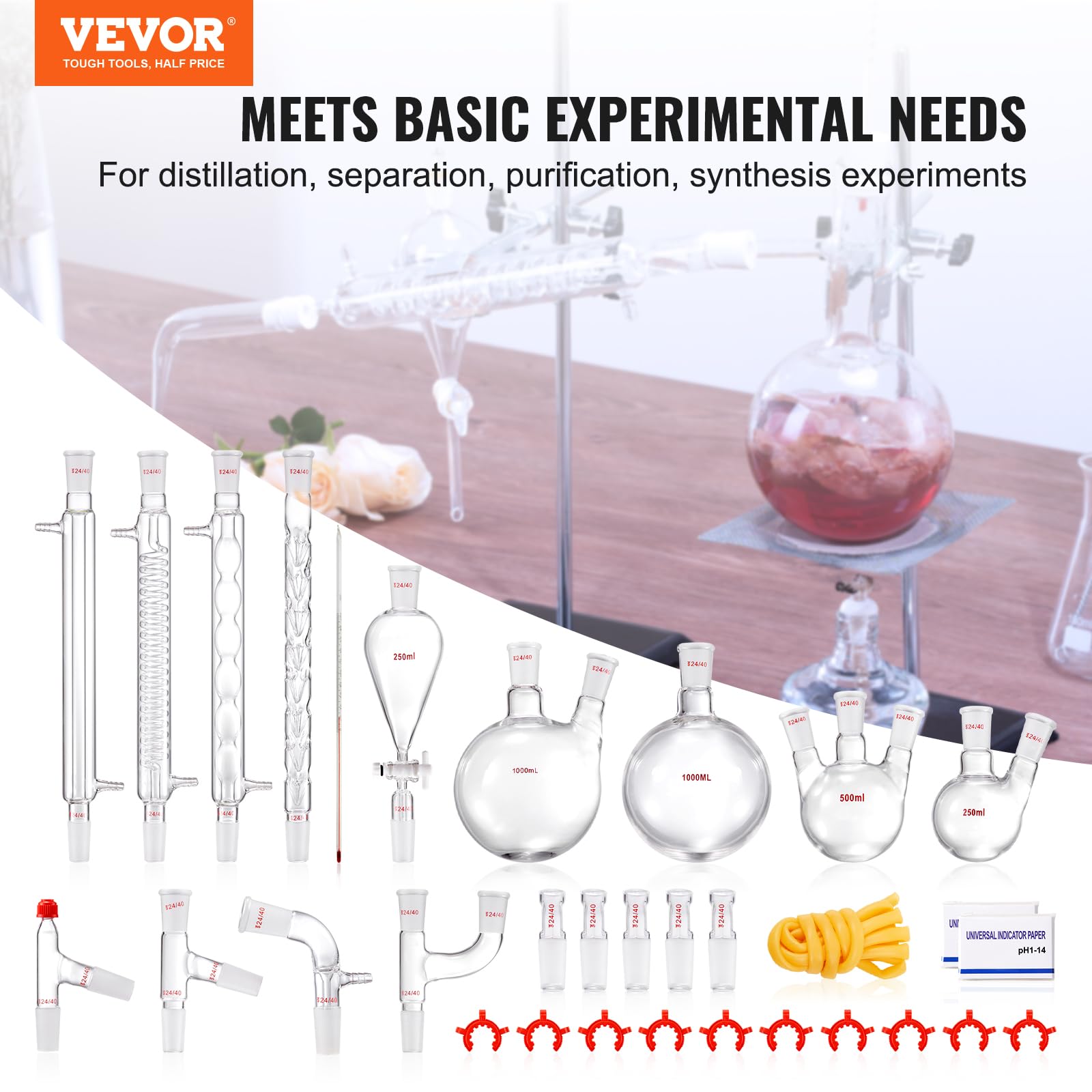VEVOR New Laboratory Glassware 24/40 Chemistry Glassware 32PCS ...