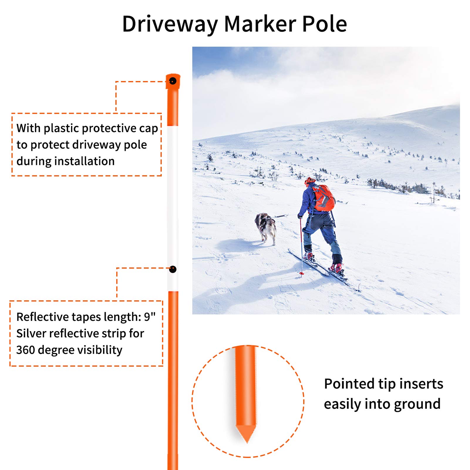 YIDIE Driveway Markers Snow Stakes 48 inch Orange Plow Stakes ...