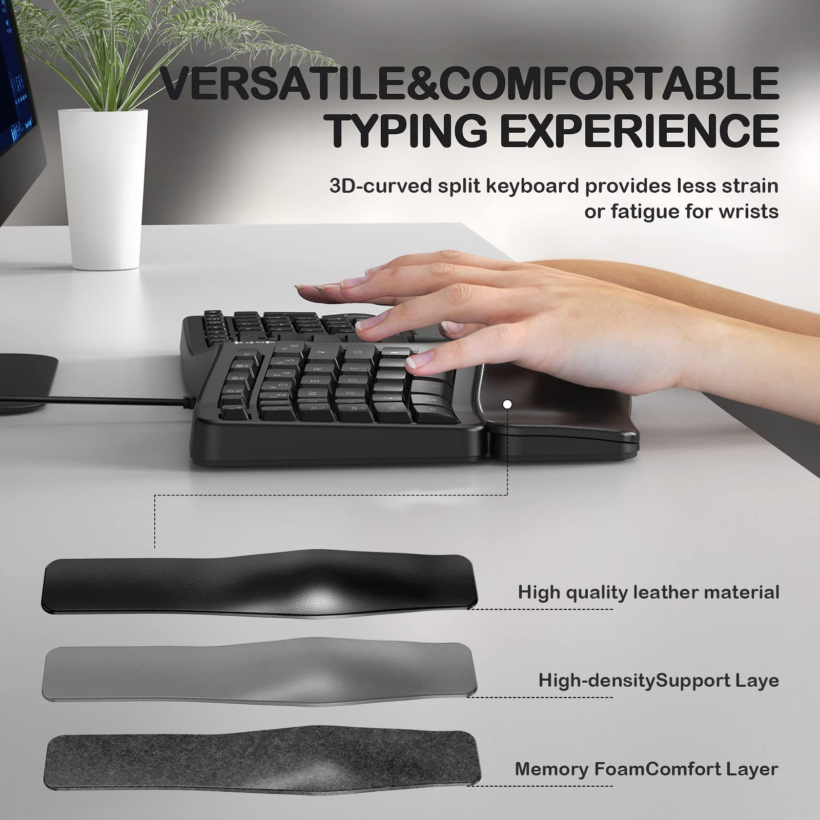 Mua Backlit Wired Ergonomic Keyboard USB Split Keyboard with Wrist Rest ...