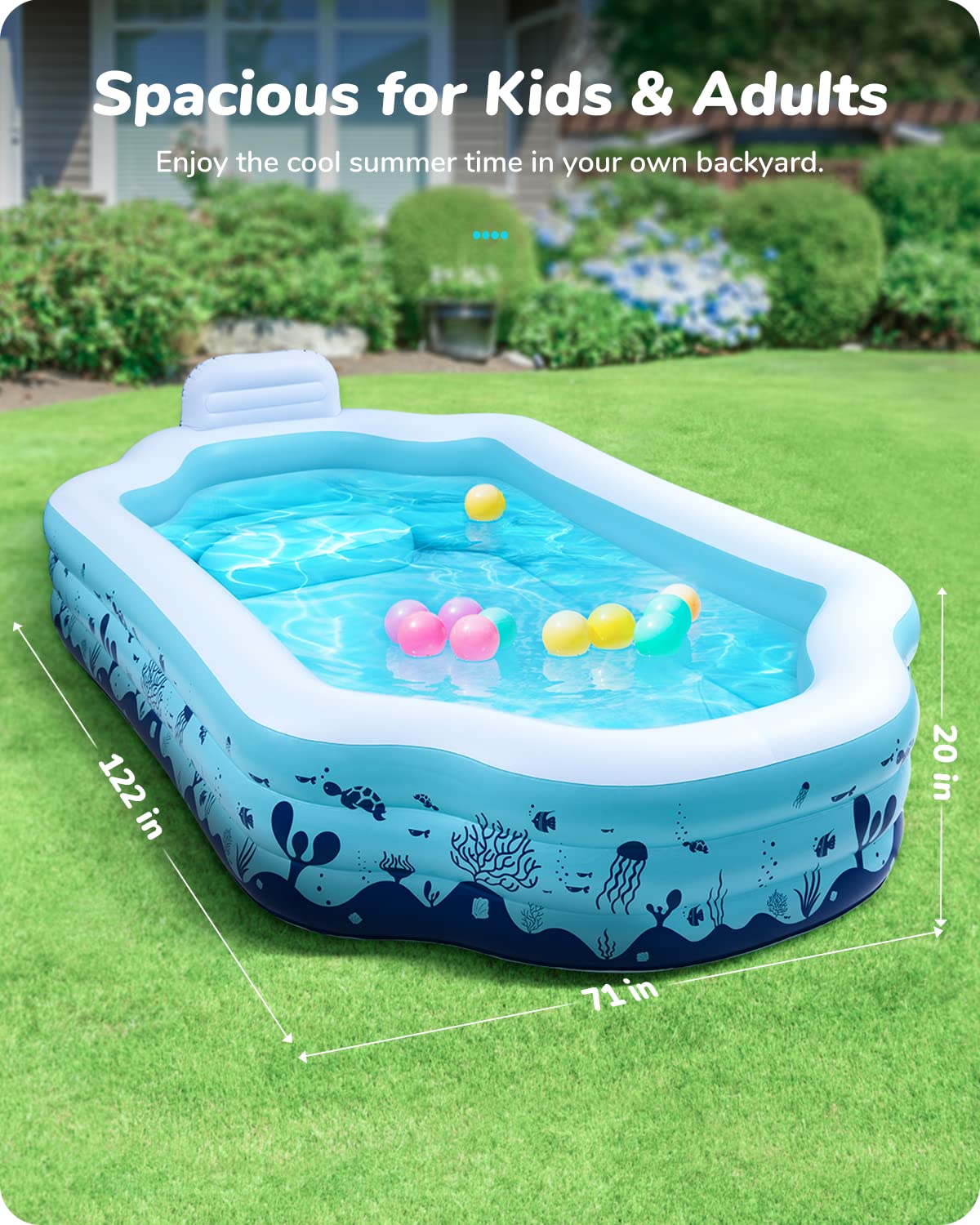 Mua Inflatable Swimming Pool, Valwix 122" X 71" X 20" Full-Sized Family ...
