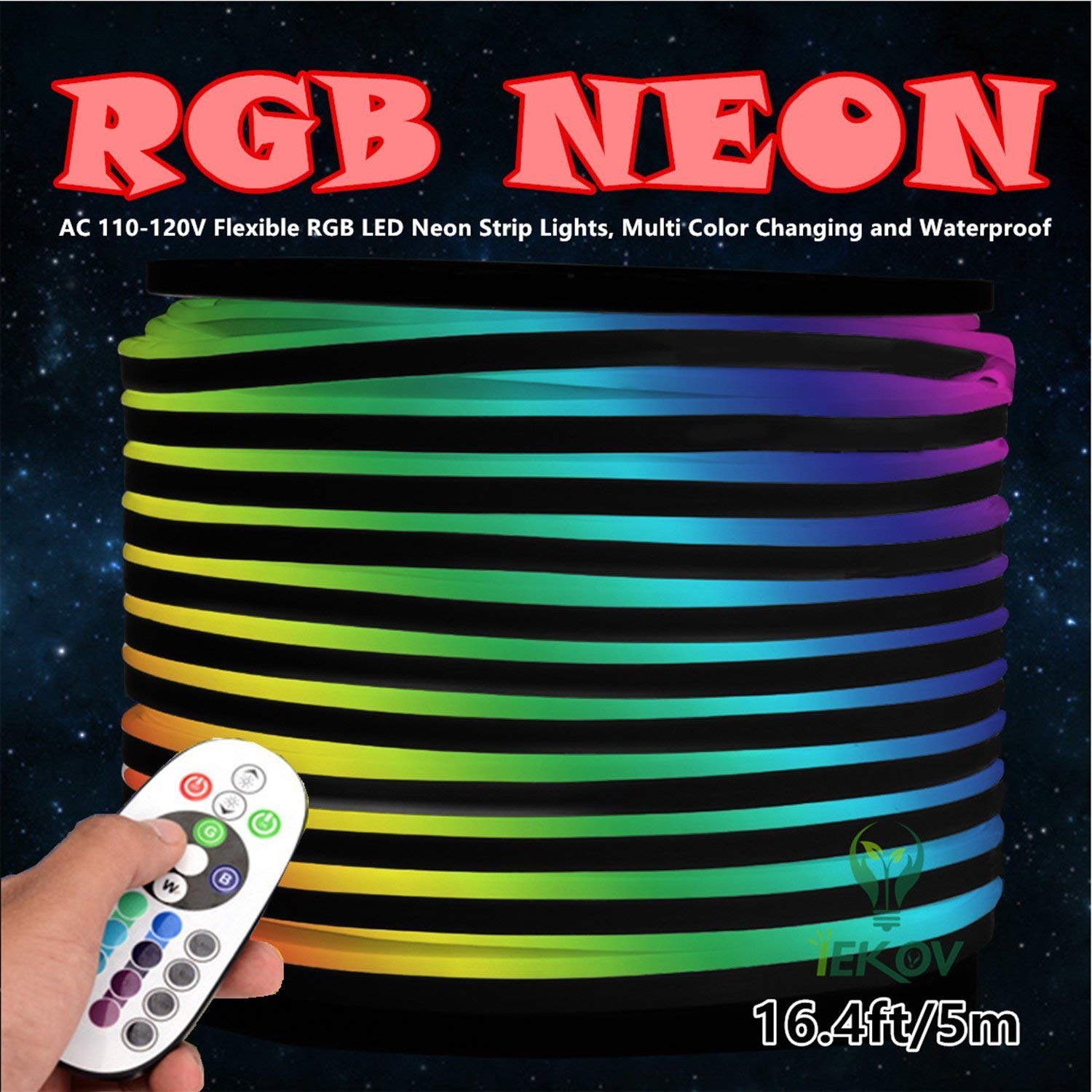LED NEON Light, IEKOV™ AC 110-120V Flexible RGB LED Neon Light Strip ...