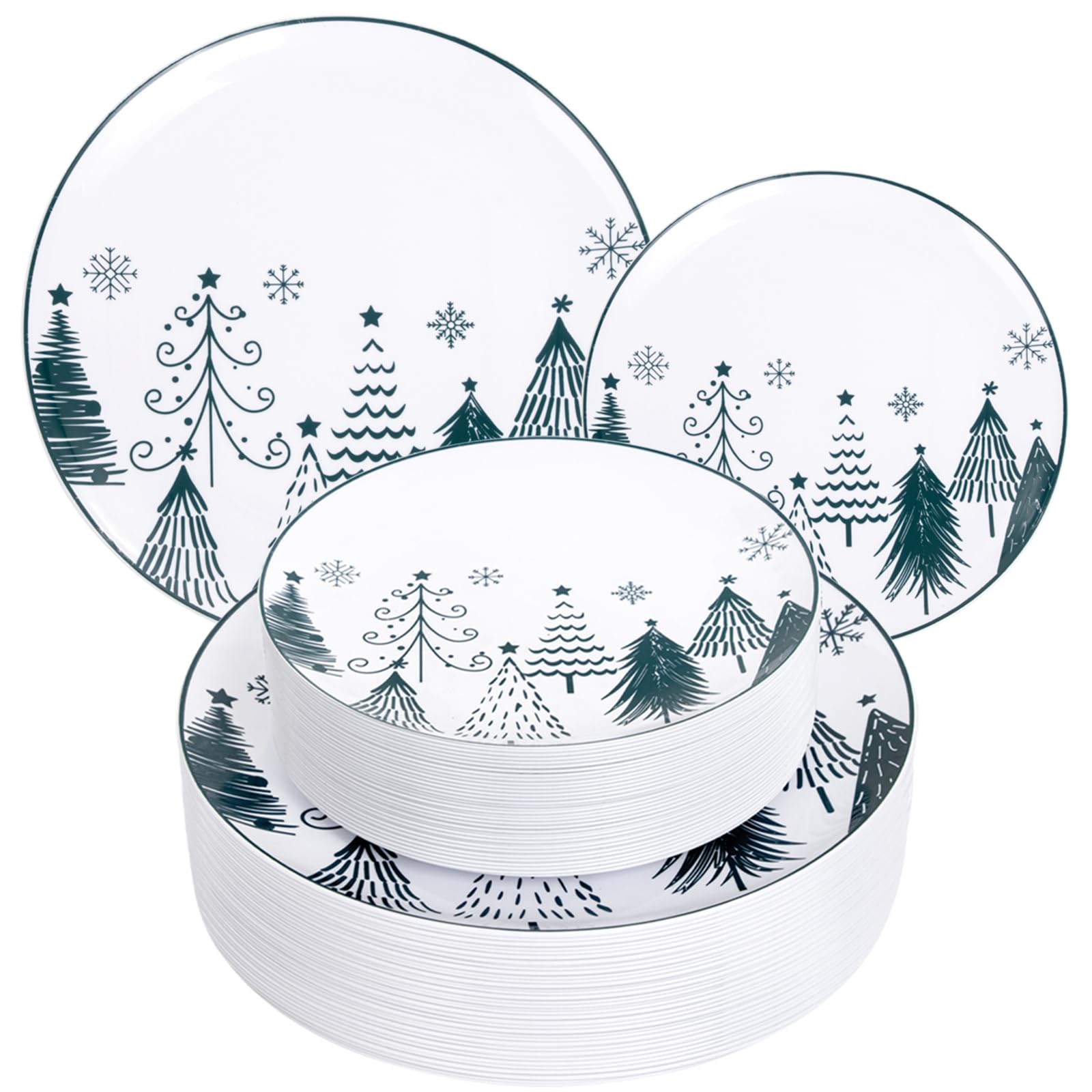 FLOWERCAT 100PCS Christmas Plates & Christmas Tree Plates - Heavy Duty ...