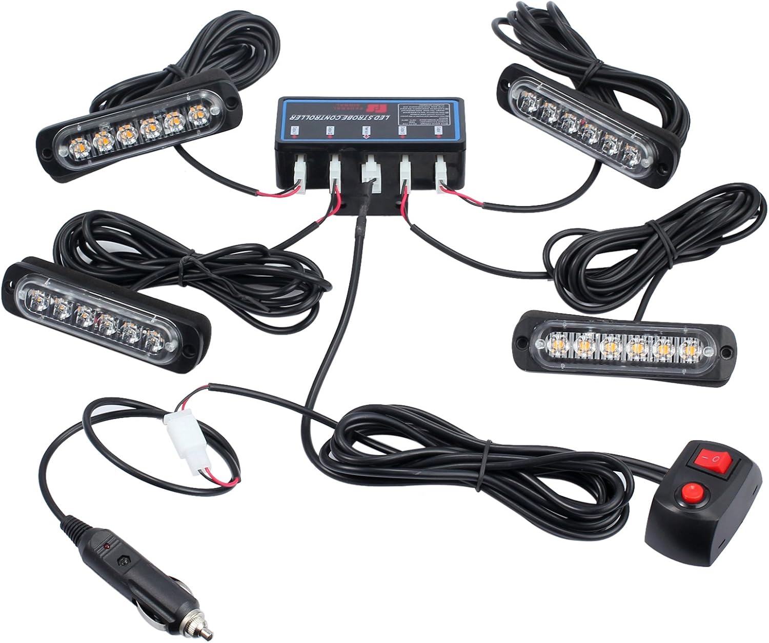 Justech 4x6LEDs Strobe Lights Amber Hazard Warning Beacon Lights ...