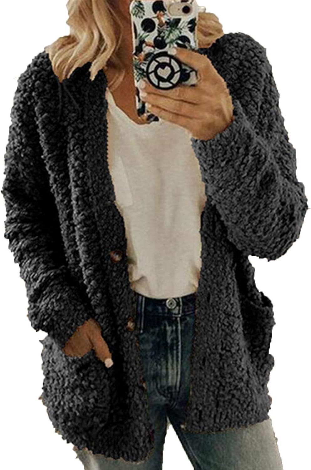 Women Fuzzy Cardigan Sweaters Slouchy Chunky Cocoon Dolman Cute Duster ...